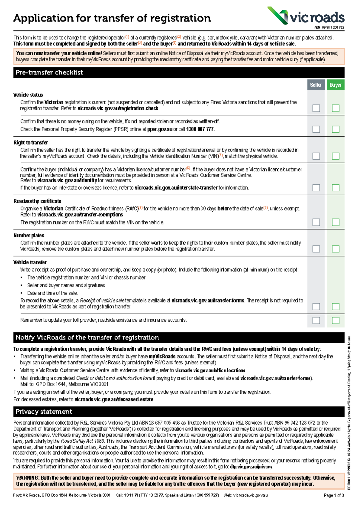 Application for transfer of registration - Page 1 of 3 This form is to ...