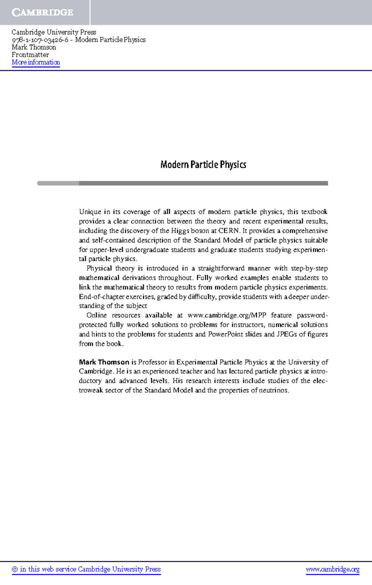 9781107034266 Intro 001 - Modern Particle Physics Unique in its ...