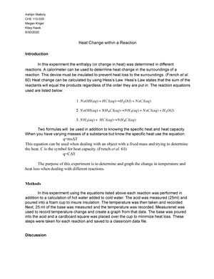 10 Mallory Ashlyn - Grade: B - Ashlyn Mallory CHE 113- Megan Kriger ...