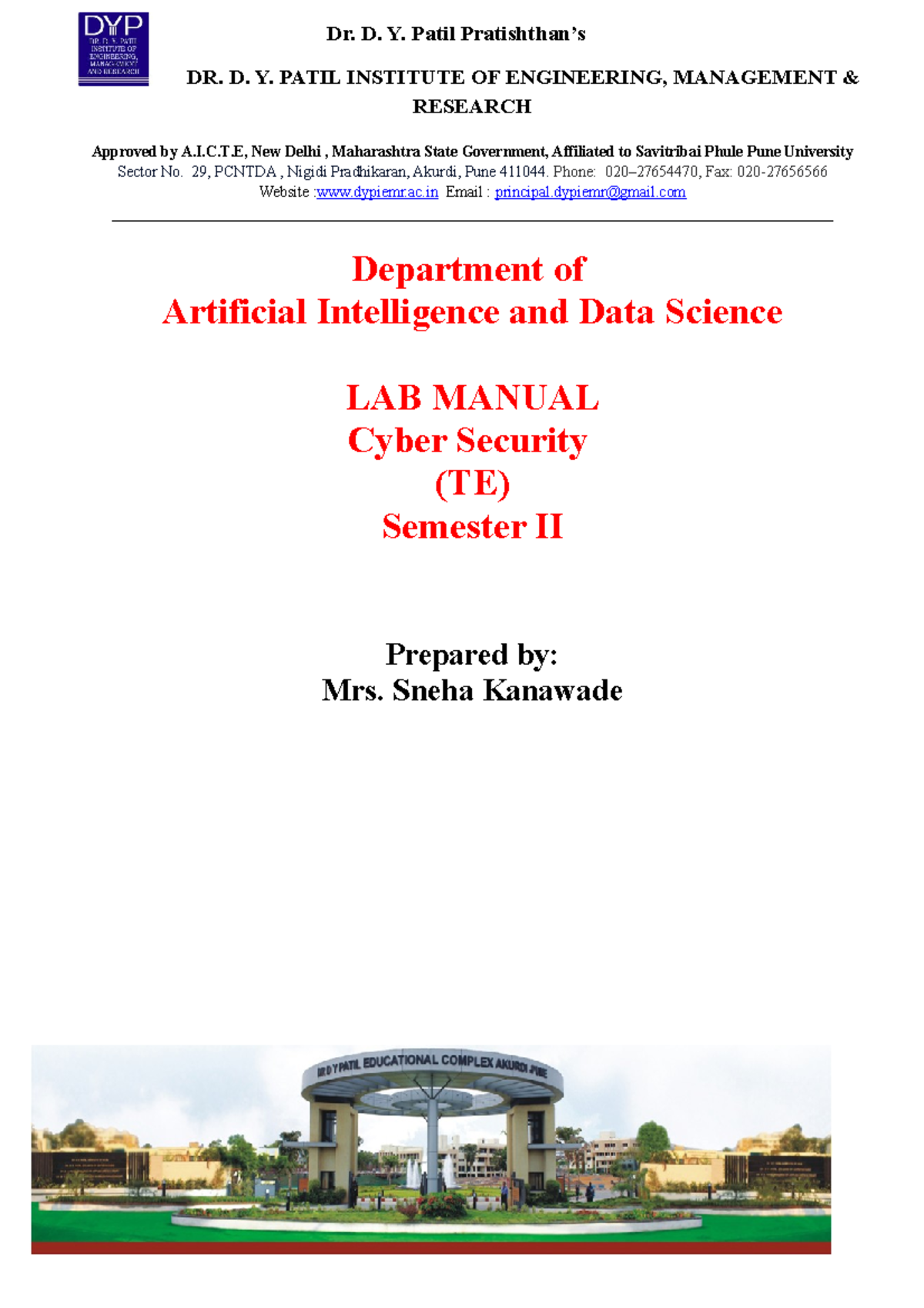 CS Lab Manual - Dr. D. Y. Patil Pratishthan’s DR. D. Y. PATIL INSTITUTE OF ENGINEERING ...