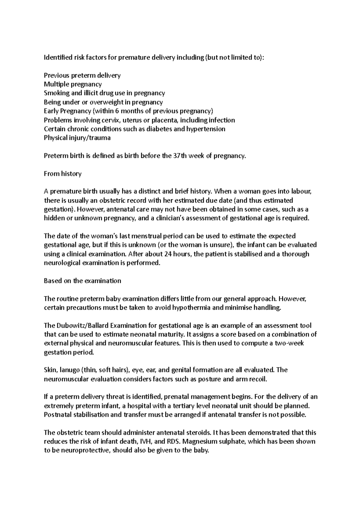 The preterm infant - Notes on nursing - Identified risk factors for ...