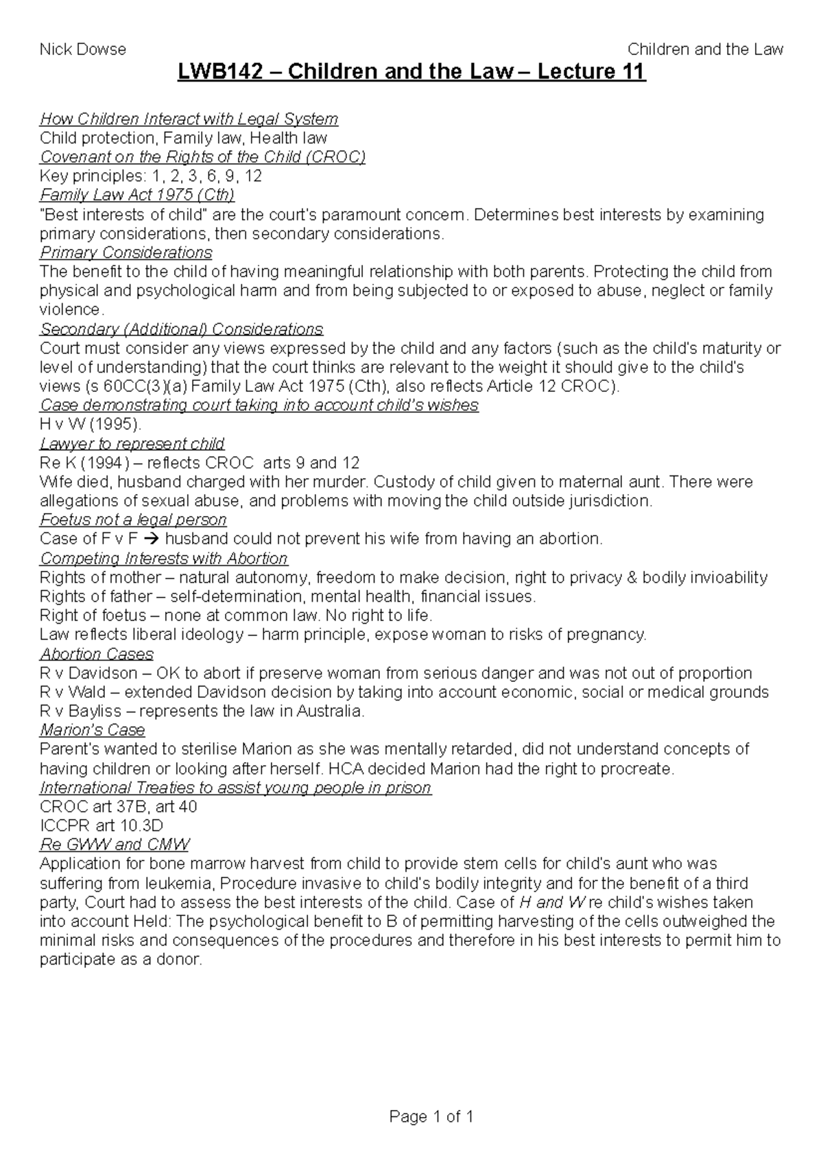 Children and the Law – Lecture 11 - Nick Dowse Children and the Law ...