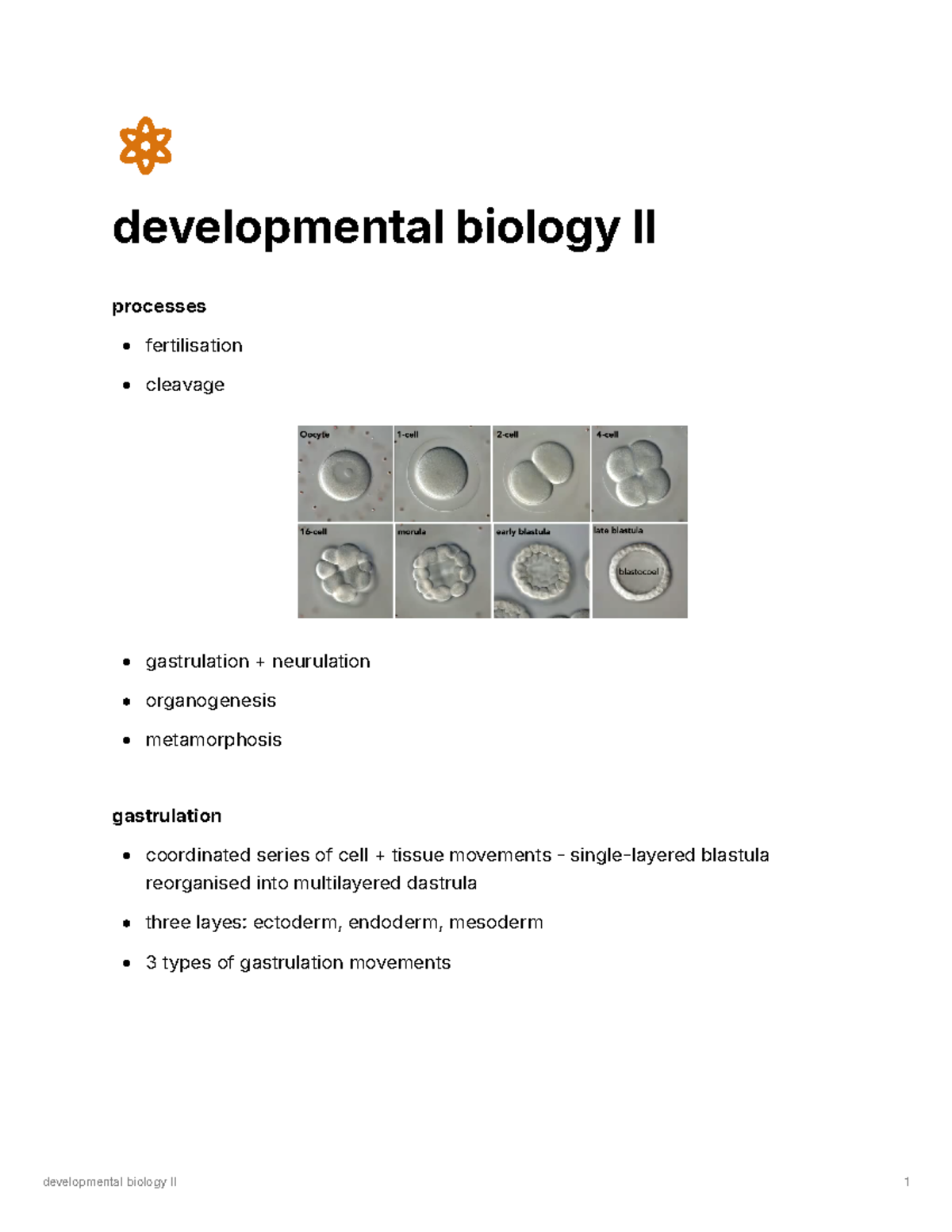 Developmental biology II - developmental biology II processes ...