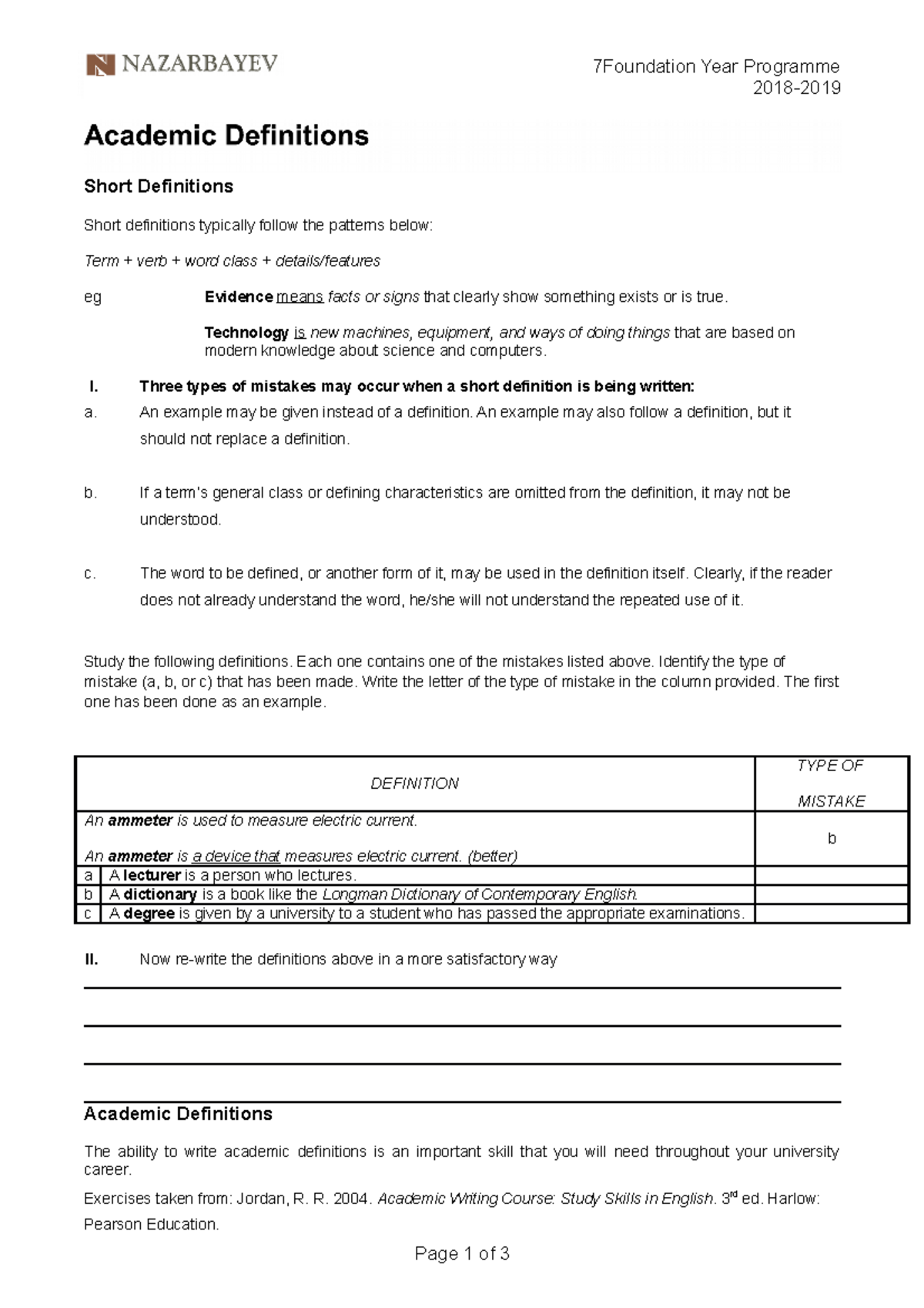 2. Academic Definition Student Handout Task 2 - Academic writing - Studocu