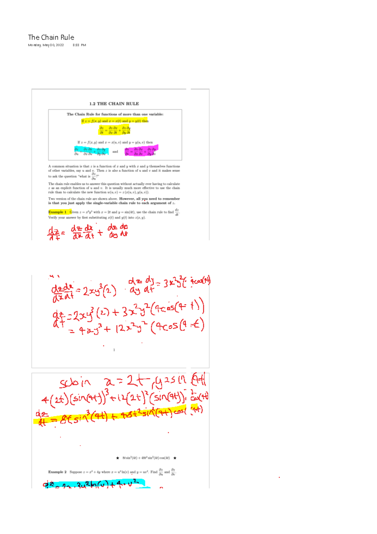 The Chain Rule - Lecture Notes - MATH2018 - The Chain Rule Monday, May ...