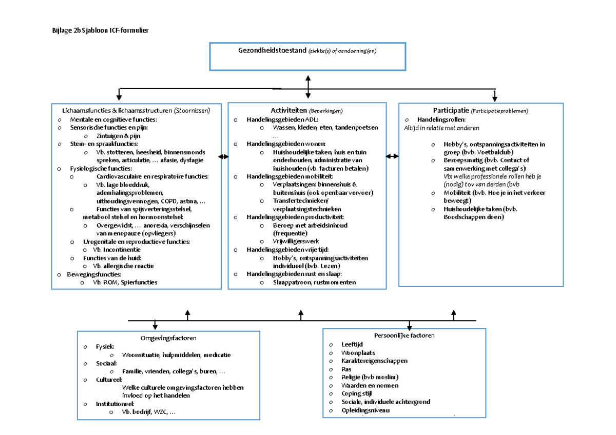 Sjabloon ICF formulier met onderverdelingen en voorbeelden 1 3 ...