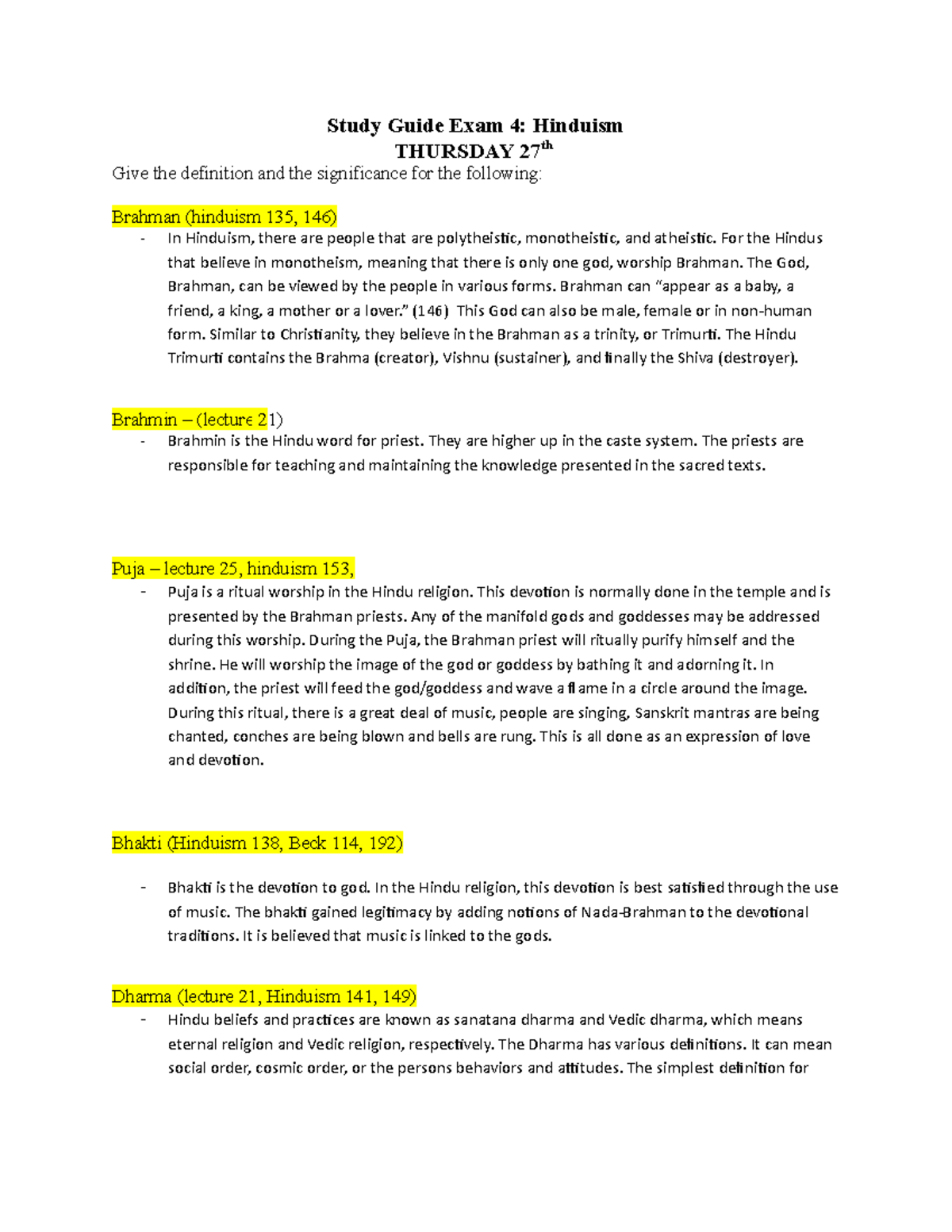 Hinduismstudyguide 4 - Dr. Erin Darby, Textbook - Guy L. Beck ...