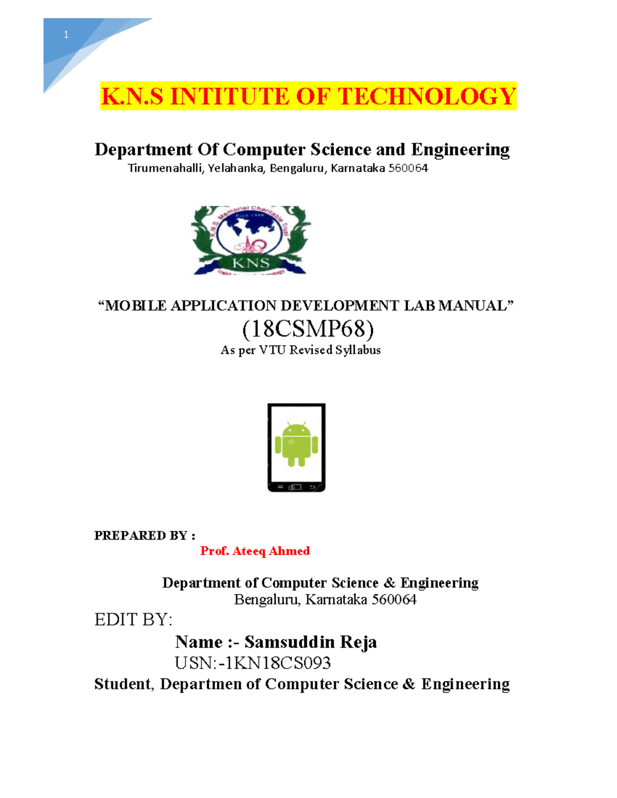 MAD LAB Manual - K.N INTITUTE OF TECHNOLOGY Department Of Computer ...