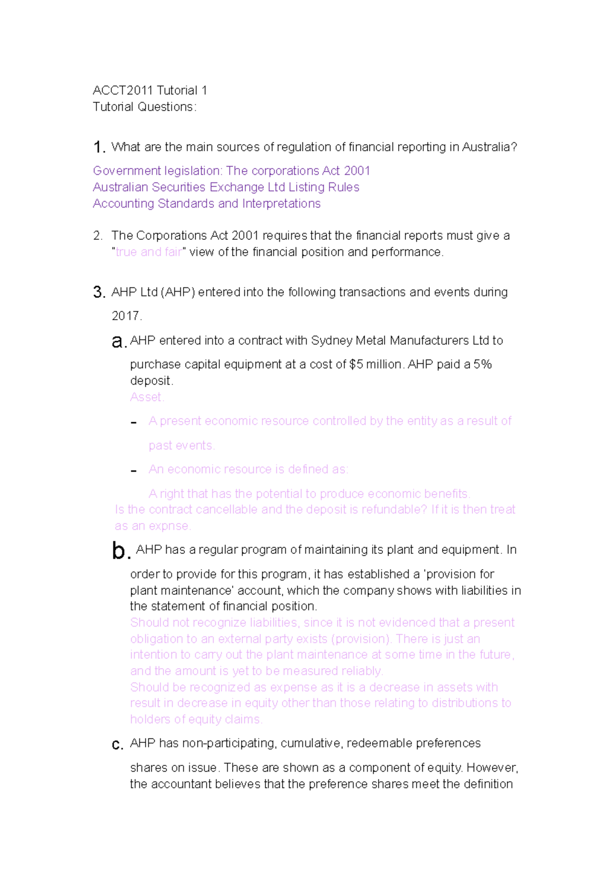 ACCT2011 Tutorial - What are the main sources of regulation of ...