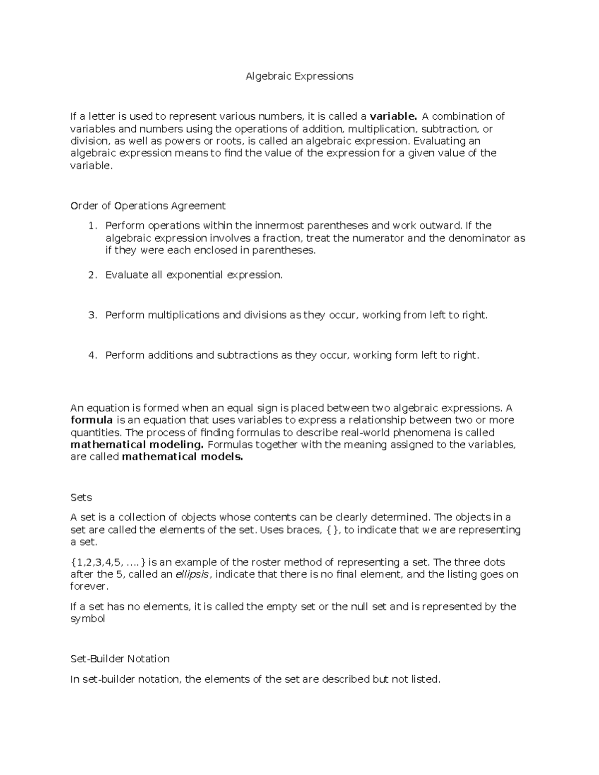 Algebraic Notes - Algebraic Expressions If a letter is used to ...