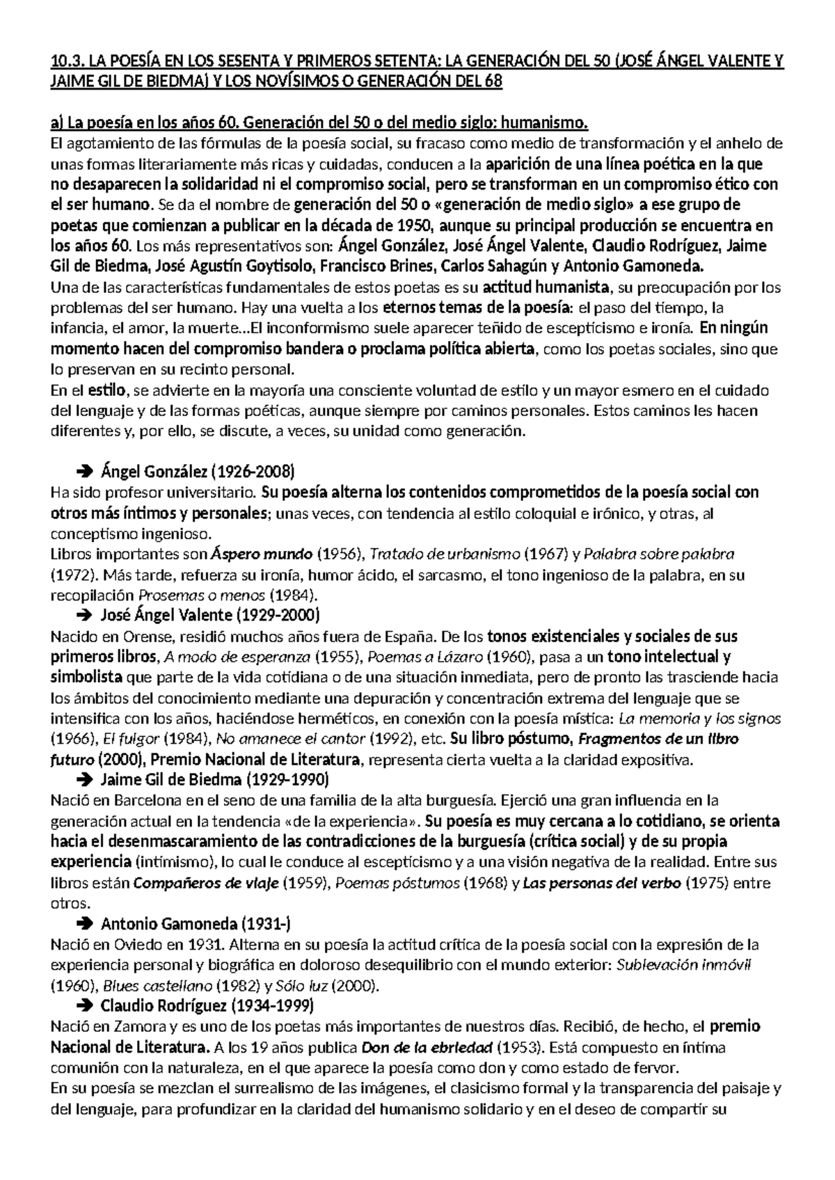 10.3 AÑOS 60 y 70 Poesía - Epigrafe de literatura para evau - 10. LA ...