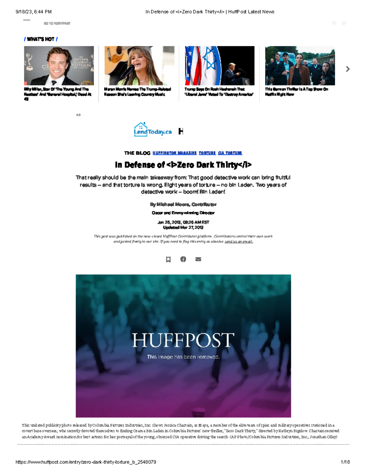 In Defense of i Zero Dark Thirty i Huff Post Latest News - Billy Miller ...