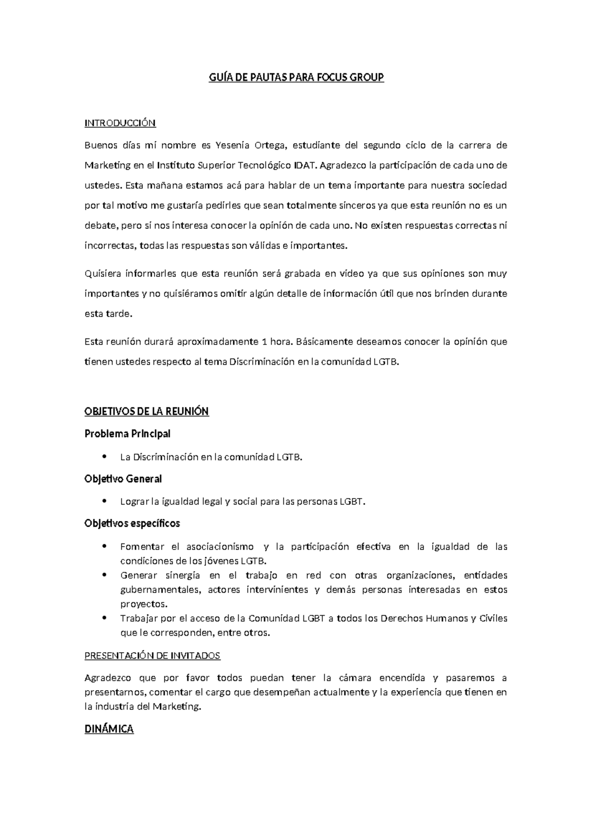 Guía de Pautas para focus group-LGTB - GUÍA DE PAUTAS PARA FOCUS GROUP INTRODUCCIÓN Buenos días ...