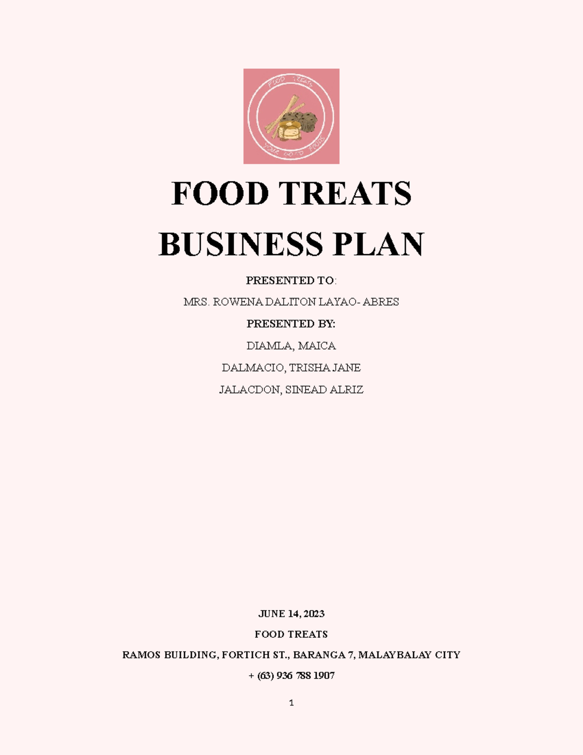 Business Plan - Food Treats - FOOD TREATS BUSINESS PLAN PRESENTED TO ...
