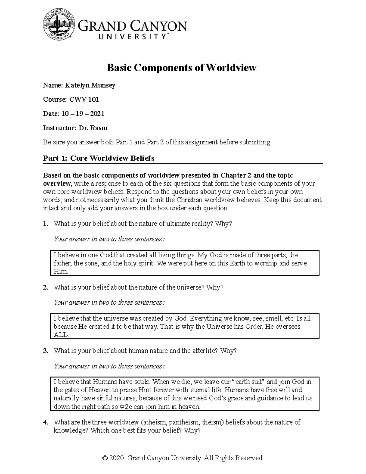 Basic Components Of Worldview - Basic Components of Worldview Name ...