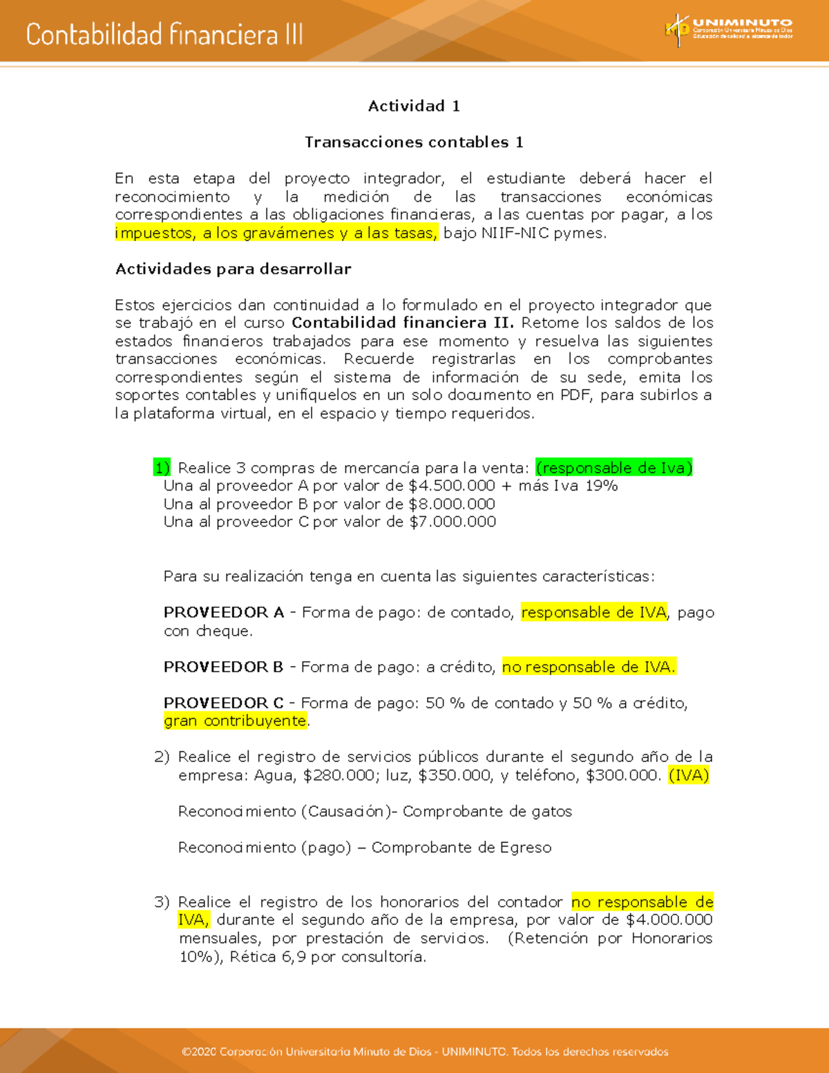 Actividad transacciones contables 1 - Contabilidad 3 - Uniminuto - Studocu