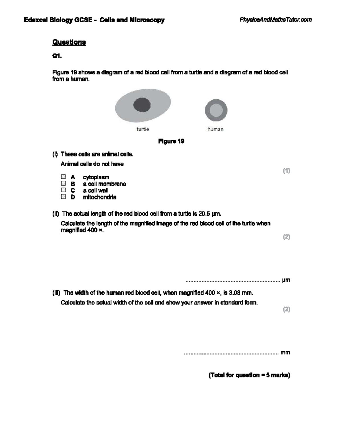 Cell & microscopy - past papers - Edexcel Biology GCSE Cells and ...