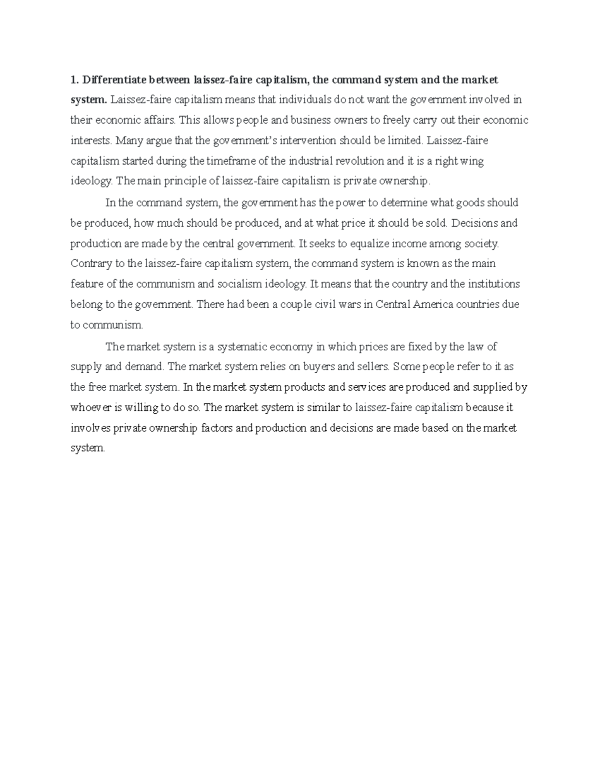 Case Study - 1. Differentiate between laissez-faire capitalism, the ...