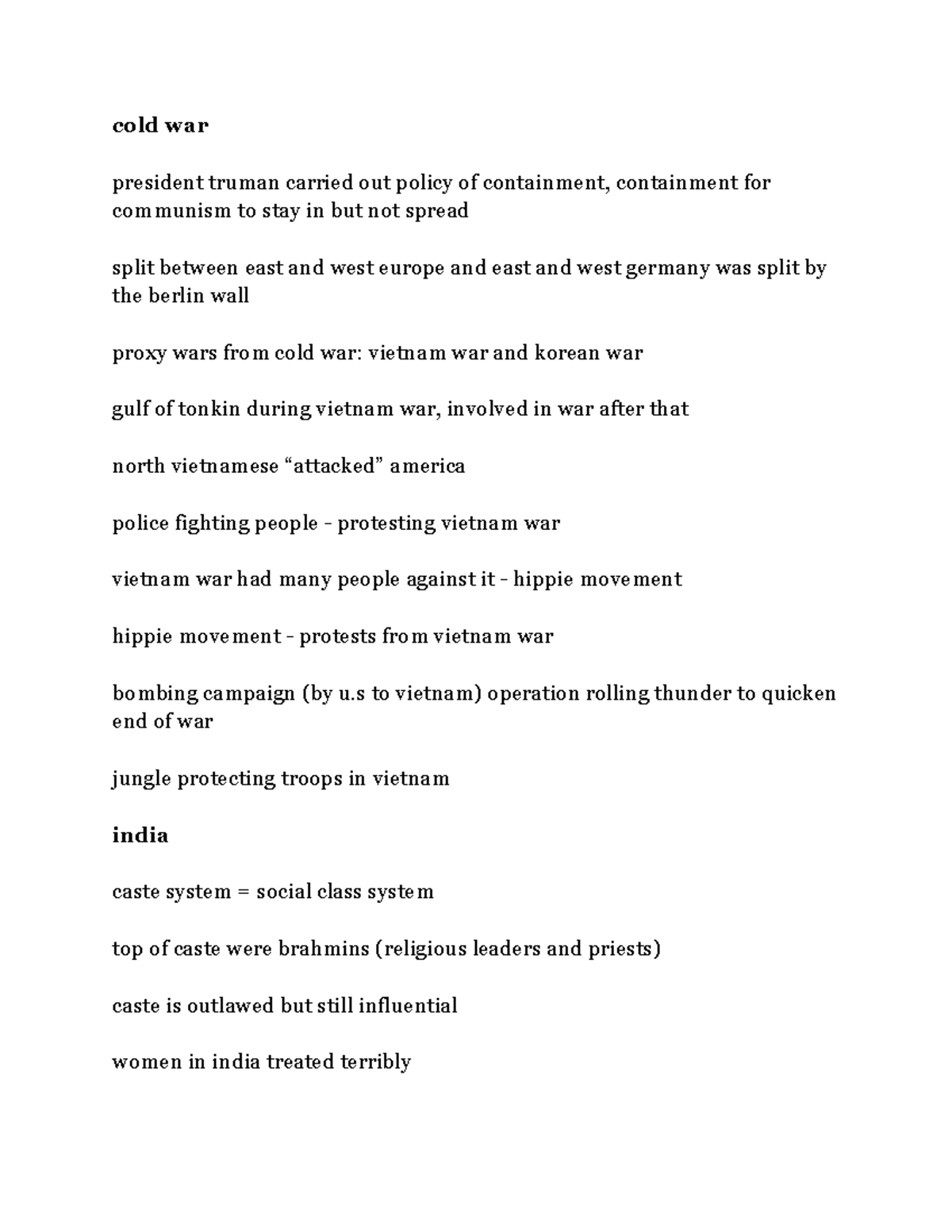 MWH notes finals - cold war president truman carried out policy of ...