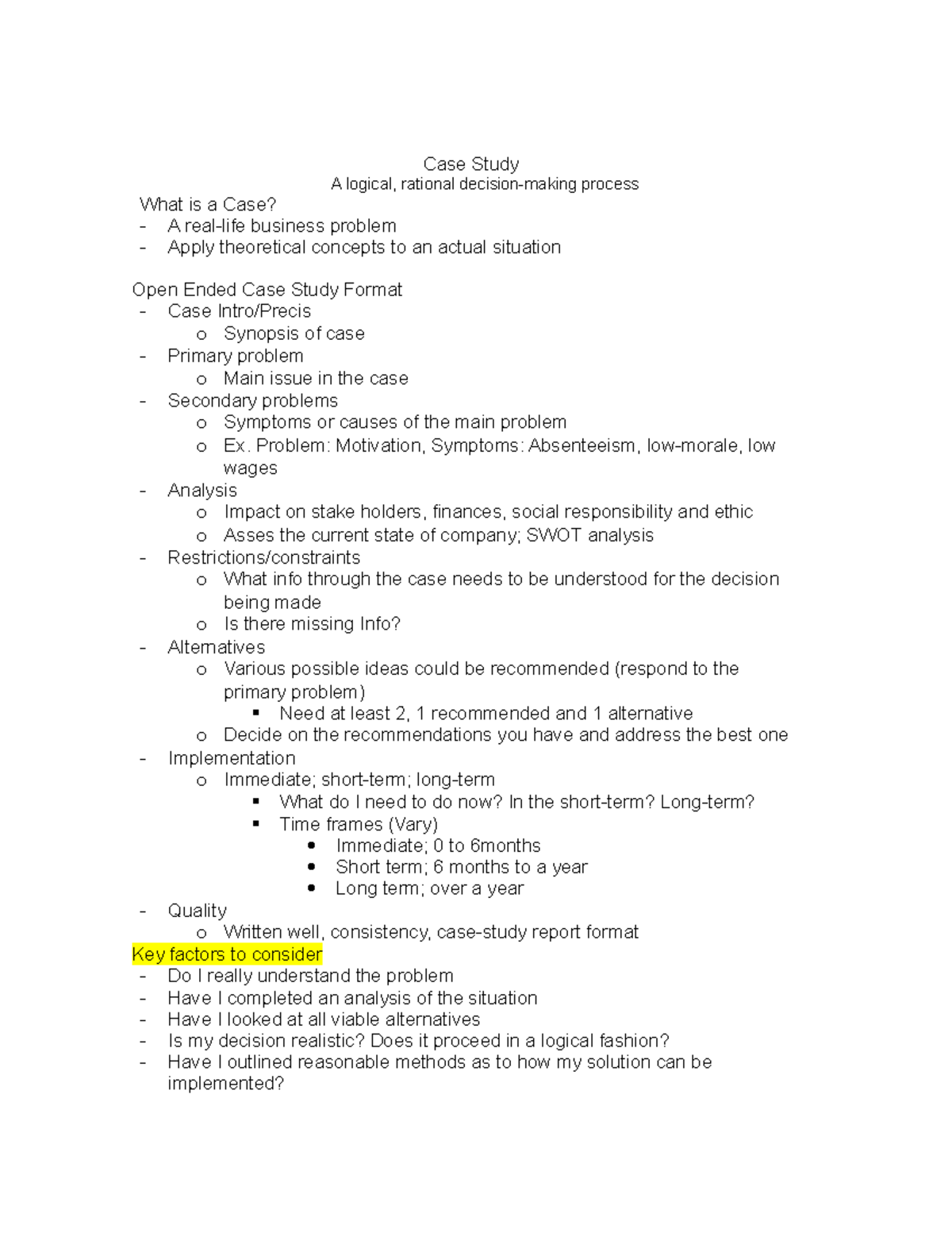 Case Study ex - Case Study A logical, rational decision-making process ...