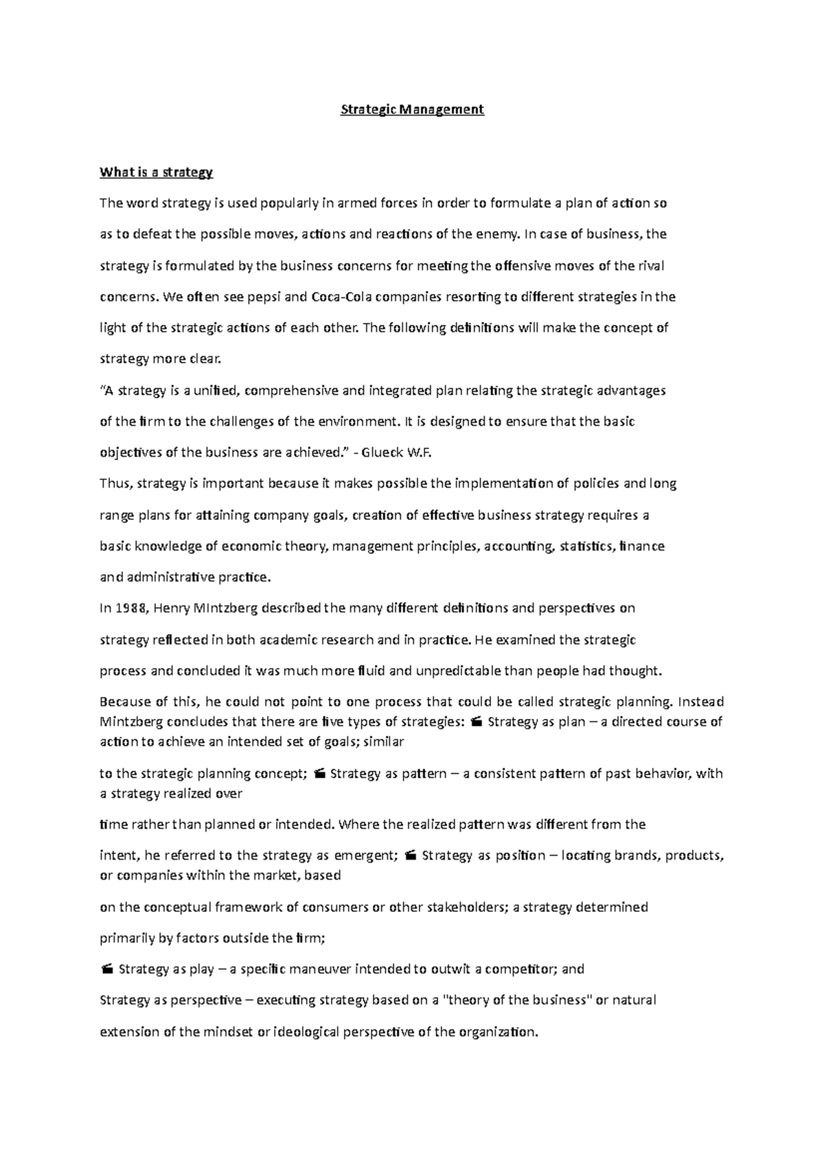 Ppm 04 - Summary note - Strategic Management What is a strategy The ...