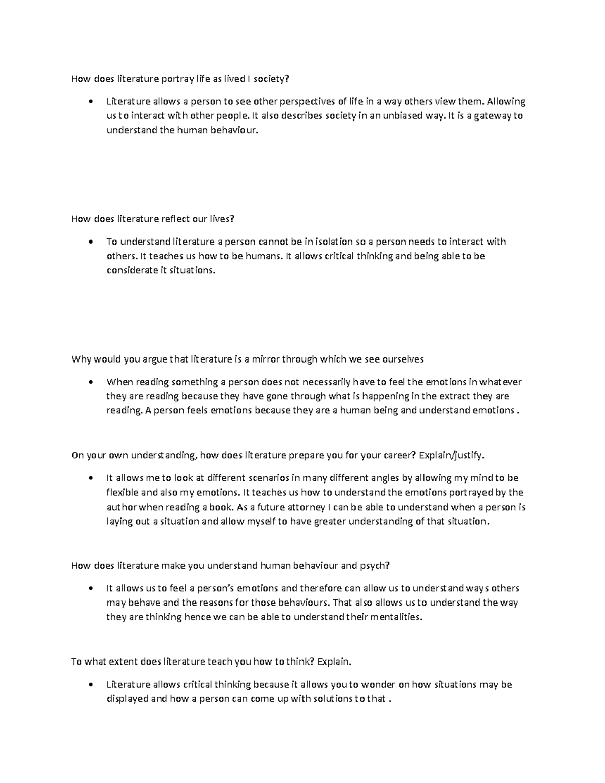 English Tutorial Work - How does literature portray life as lived I ...