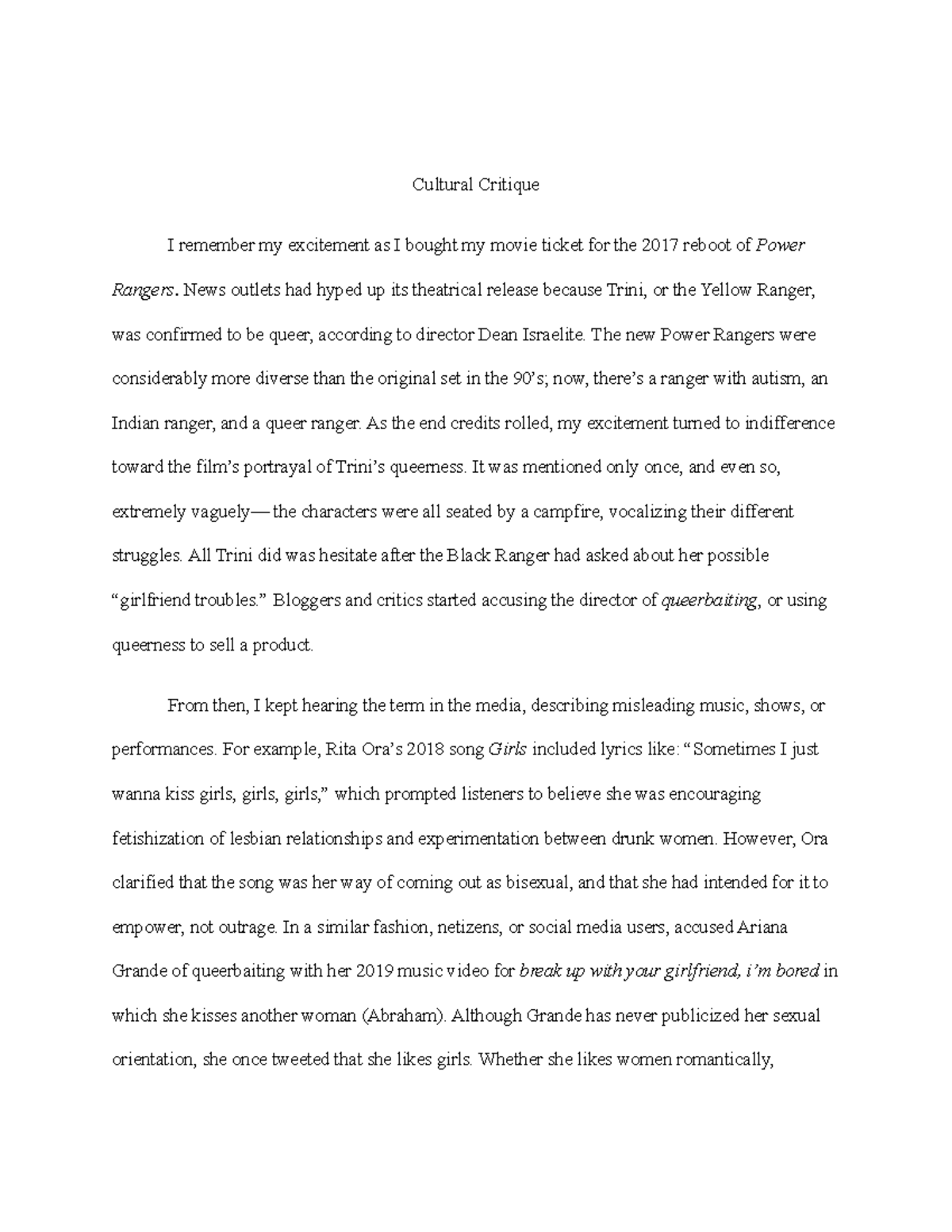 Cultural Critique Essay - Cultural Critique I remember my excitement as ...