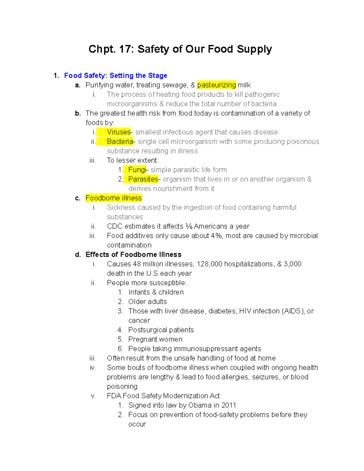 KNH 102 note - chapter notes - Chpt. 17: Safety of Our Food Supply 1 ...