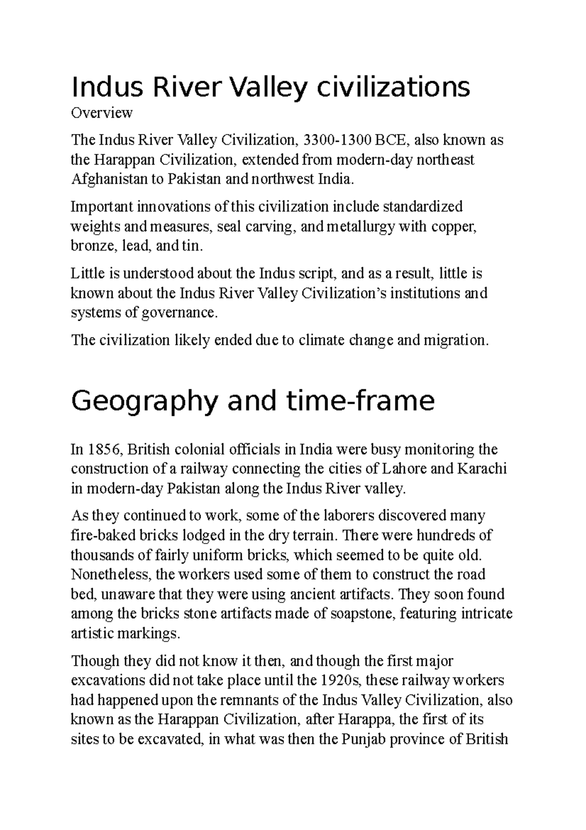 Indus River Valley civilizations - Important innovations of this ...