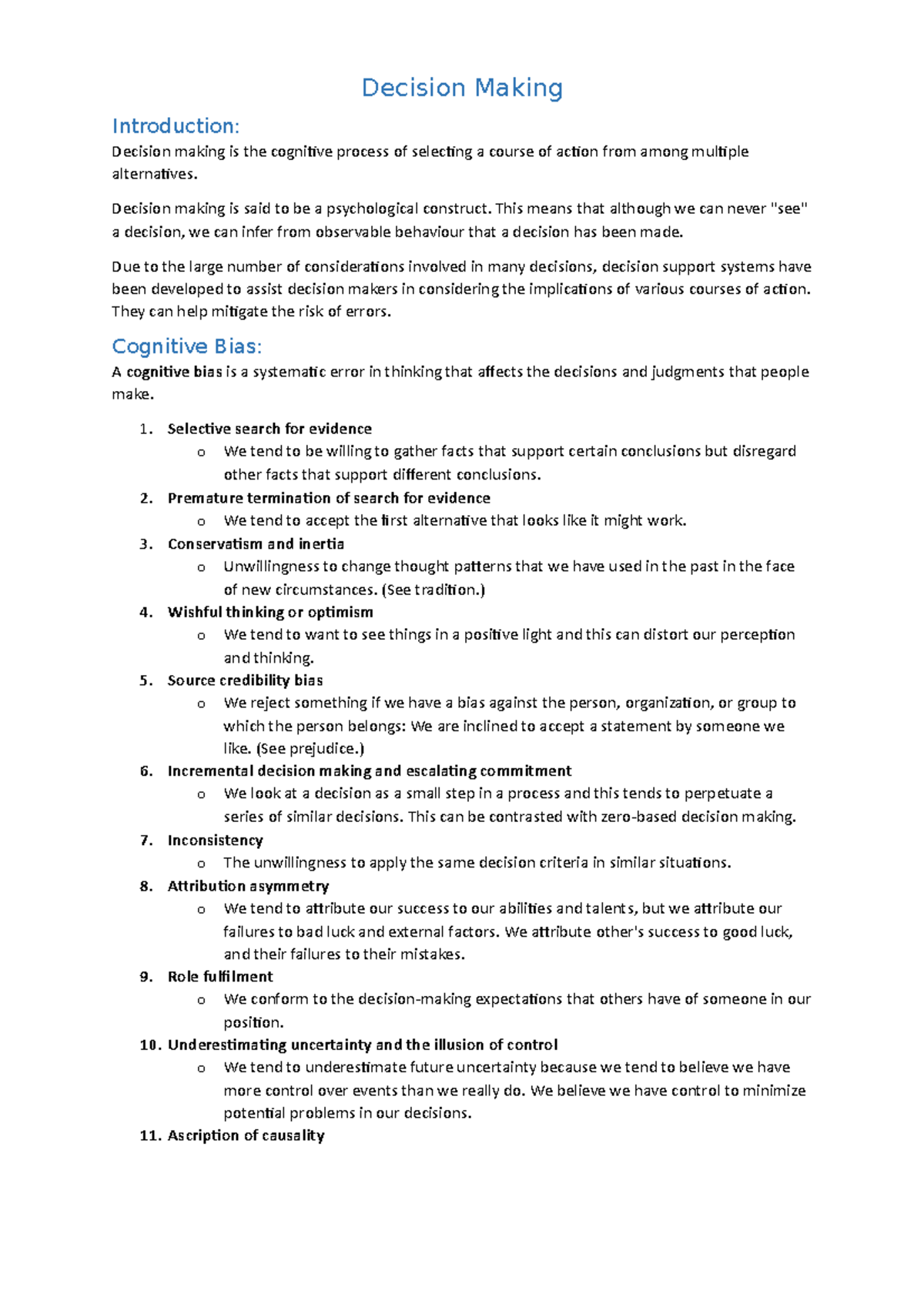 Decision Making Notes - Decision Making Introduction: Decision making ...