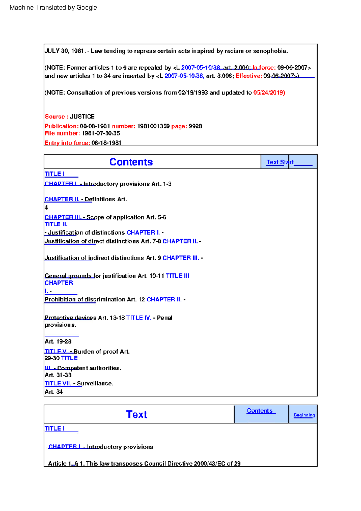 JULY 30, 1981. - Law tending to repress certain acts inspired by racism ...