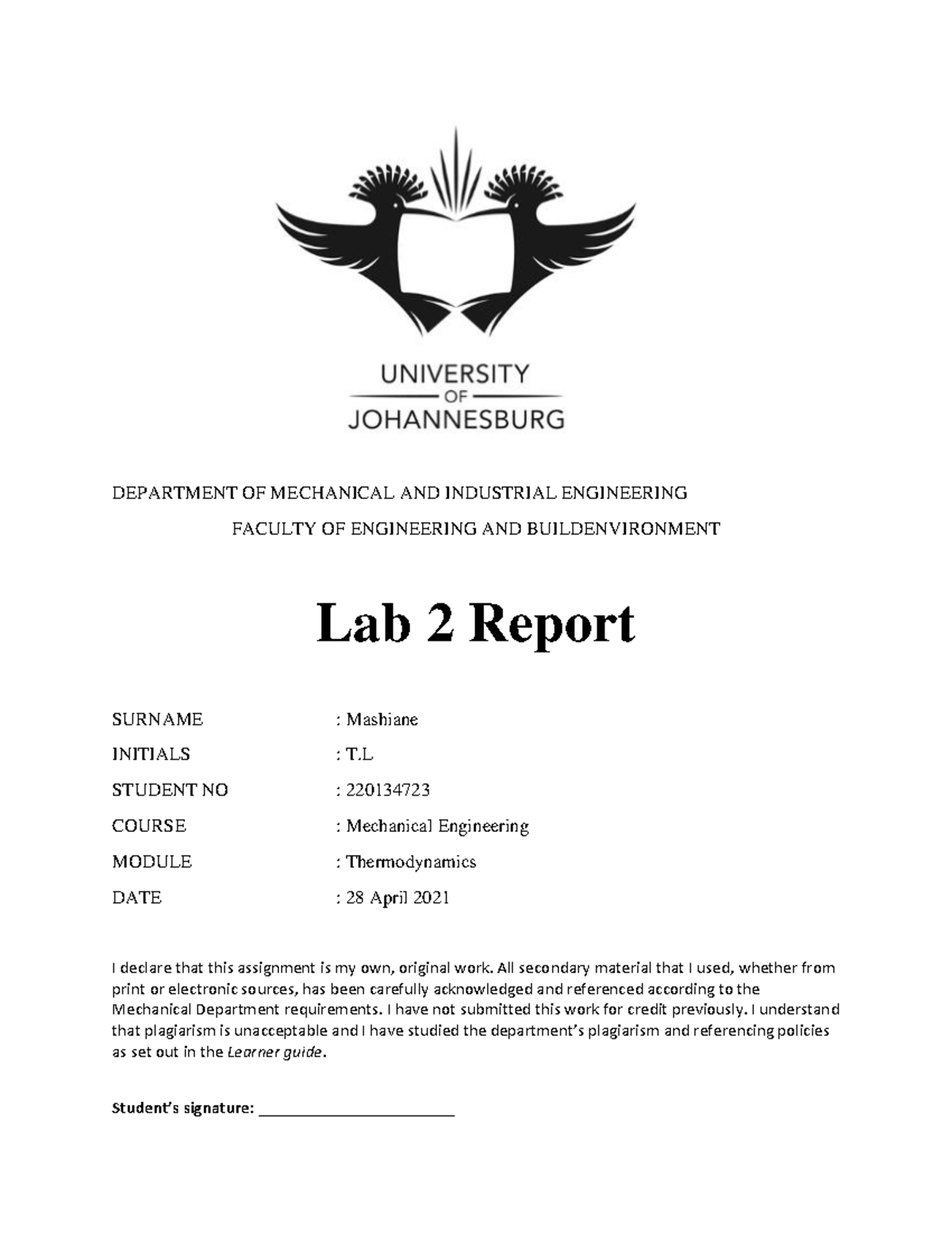 Lab 2 Report - it can help people - DEPARTMENT OF MECHANICAL AND ...