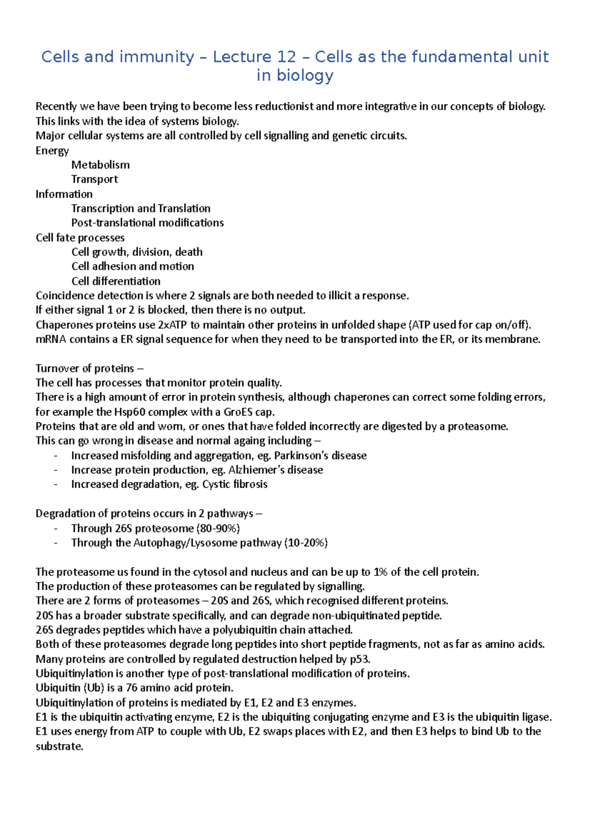 Cells and Immunity Lecture 12 - Cells and immunity – Lecture 12 – Cells ...