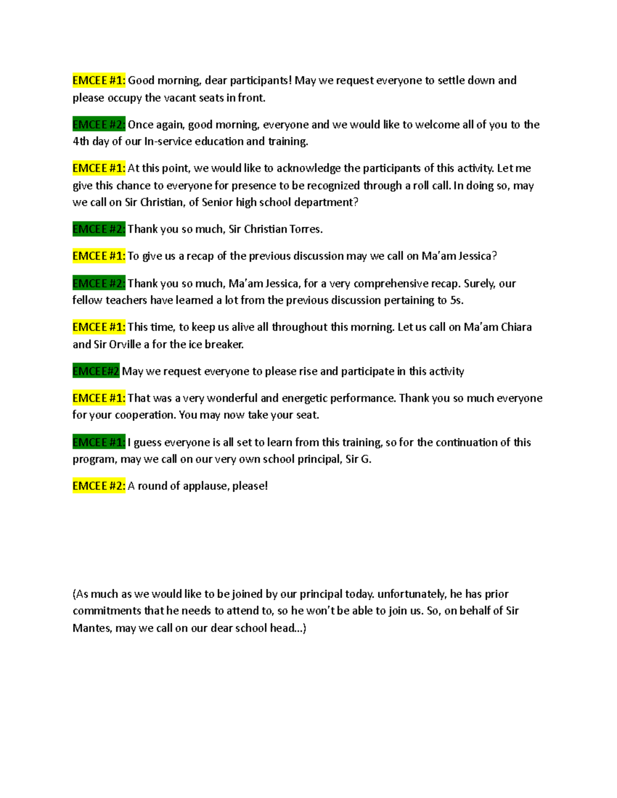 Emcee #1 At th-WPS Office - EMCEE #1: Good morning, dear participants ...