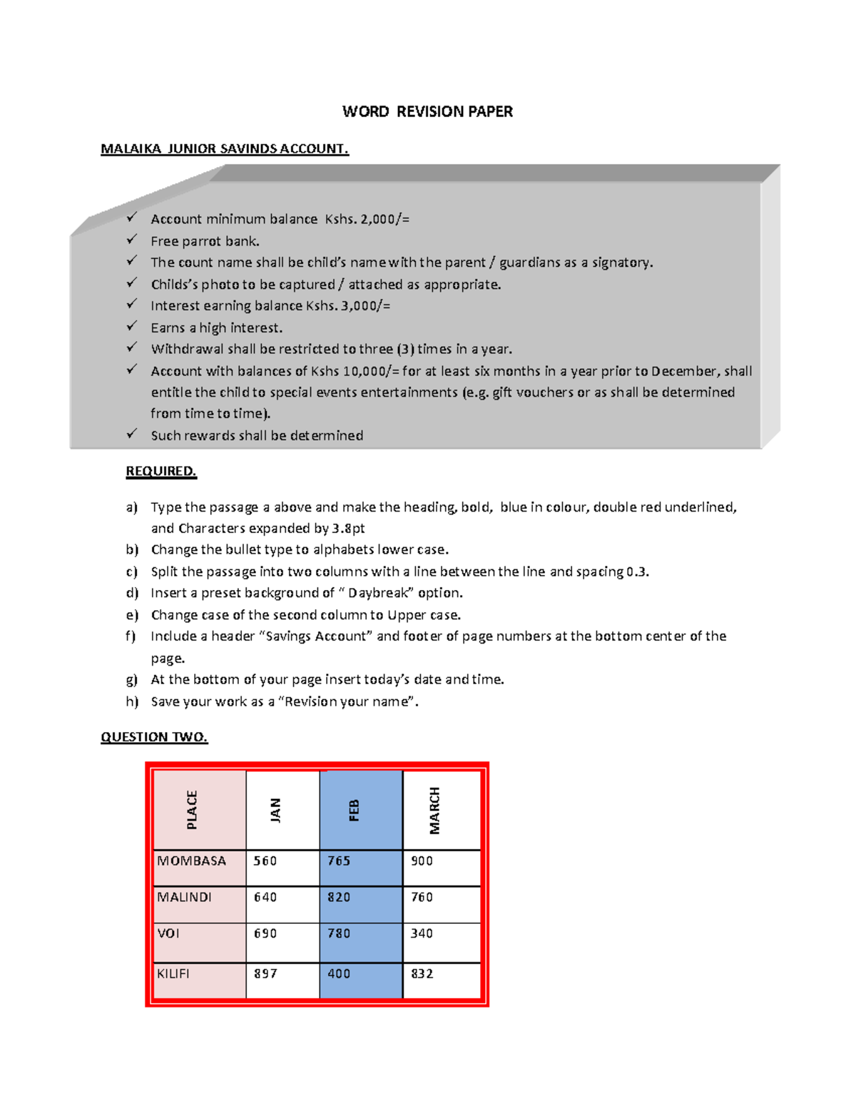 Revision Paper WORD - WORD REVISION PAPER MALAIKA JUNIOR SAVINDS ...