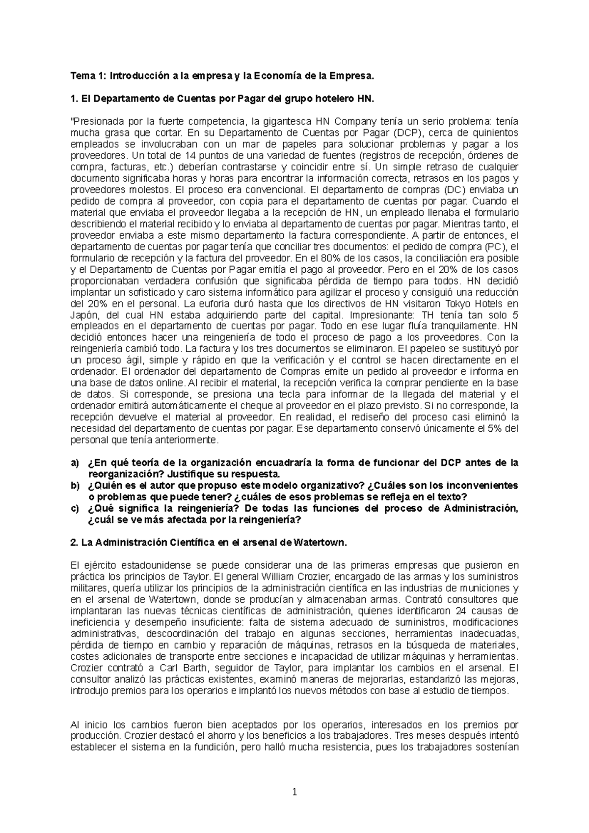 Casos tema 1 cast - sdsdsd - Tema 1: Introducción a la empresa y la ...