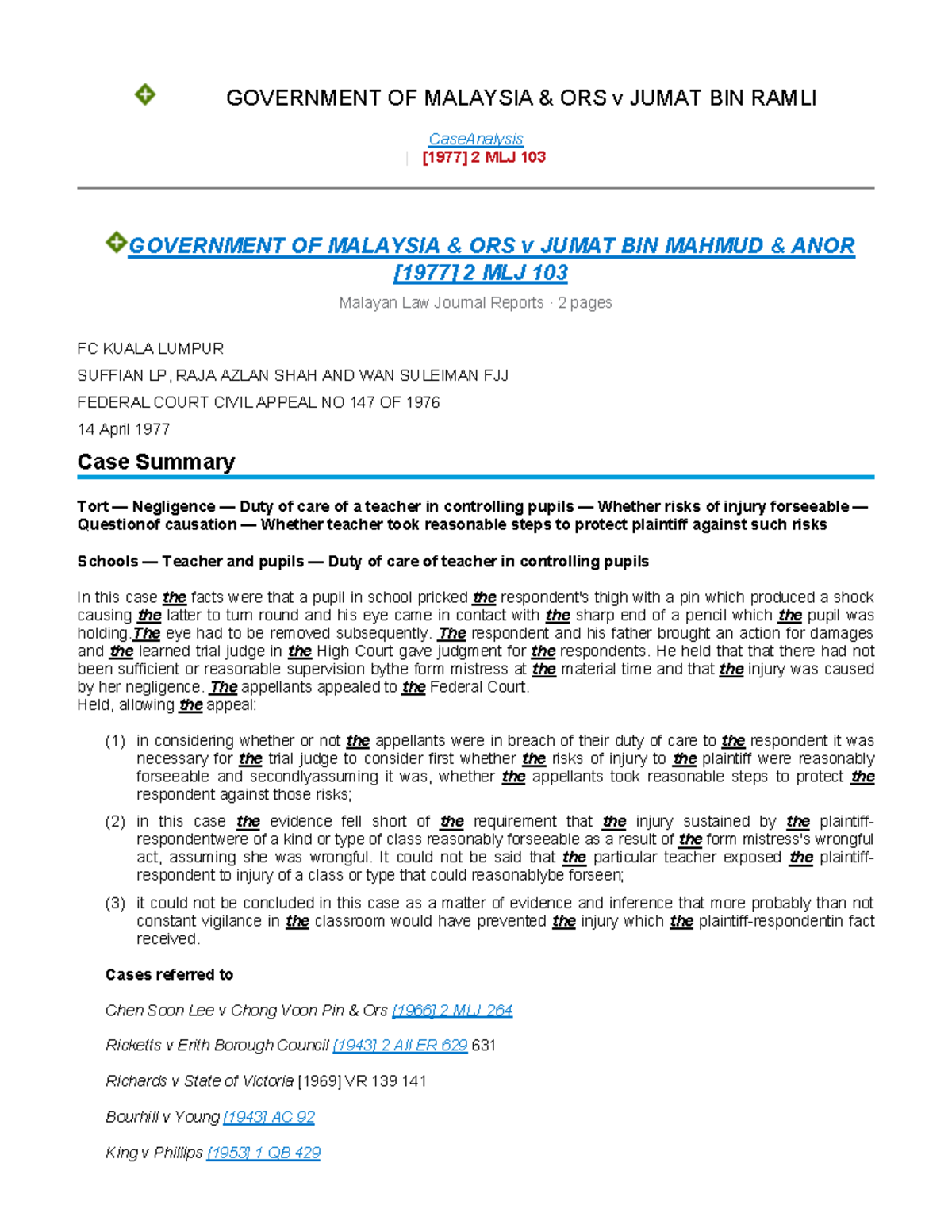 Government OF Malaysia & ORS v Jumat BIN Mahmud & ANOR - GOVERNMENT OF ...