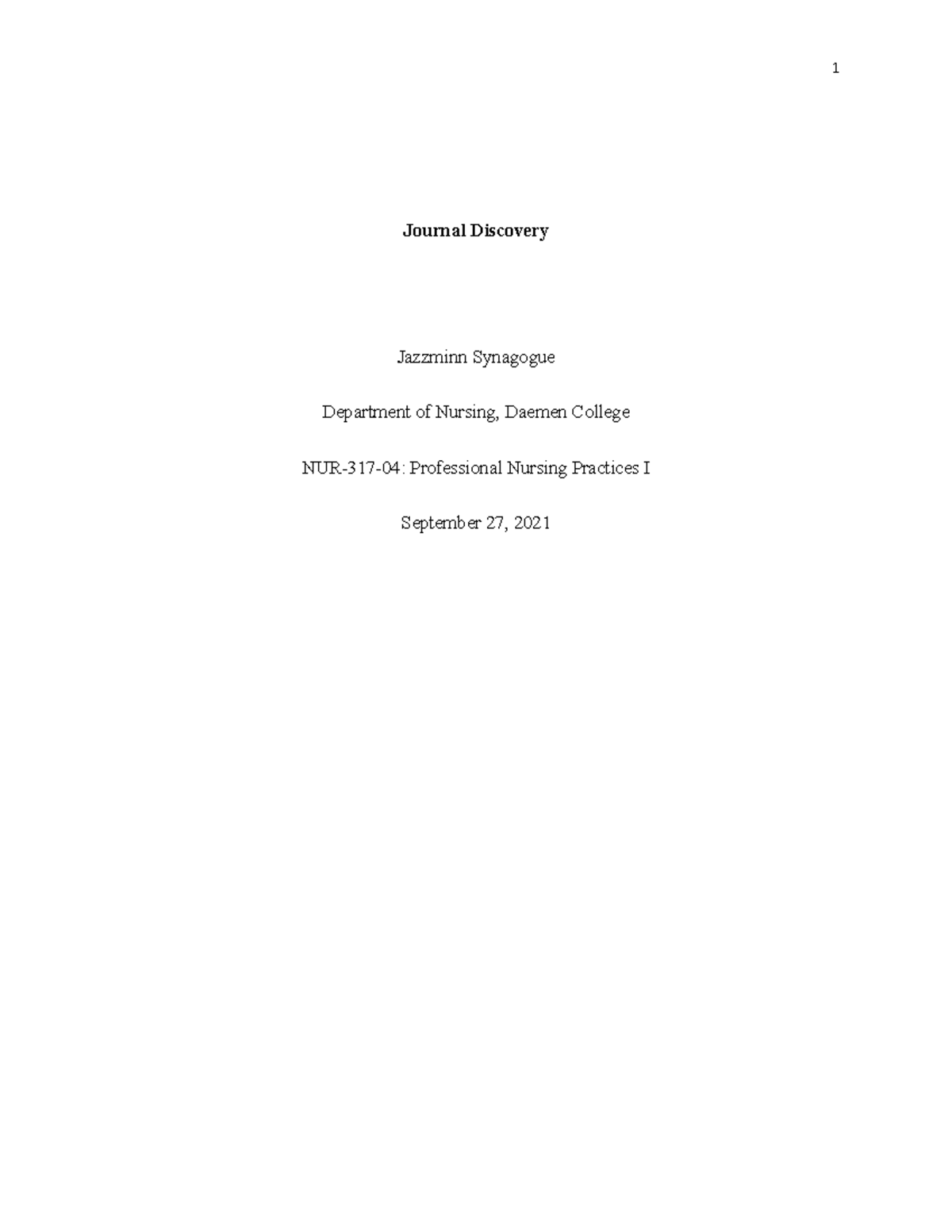 Journal Discovery paper for class gilhgilh - Journal Discovery Jazzminn ...