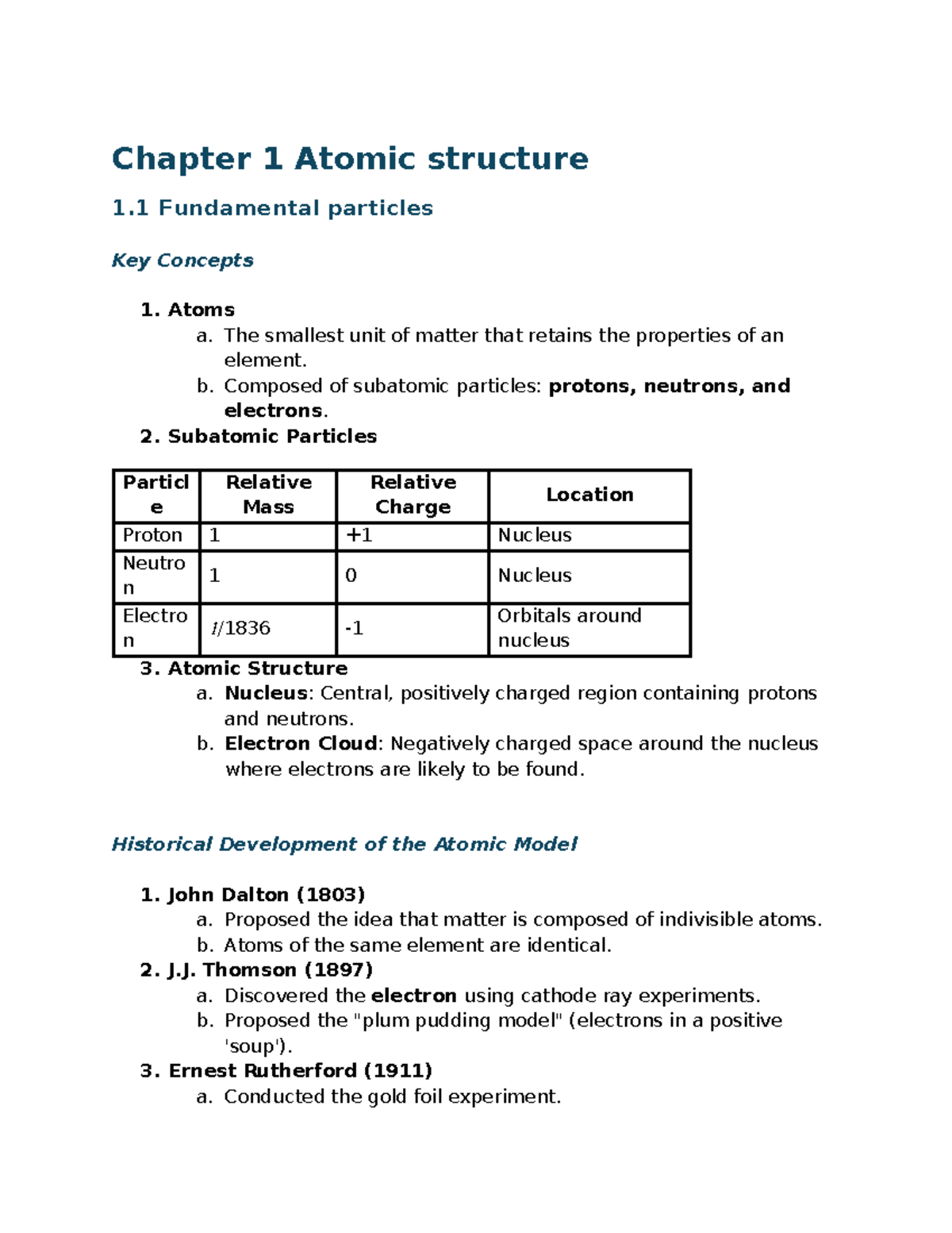 Chapter 1 Atomic structure - Chapter 1 Atomic structure 1 Fundamental ...