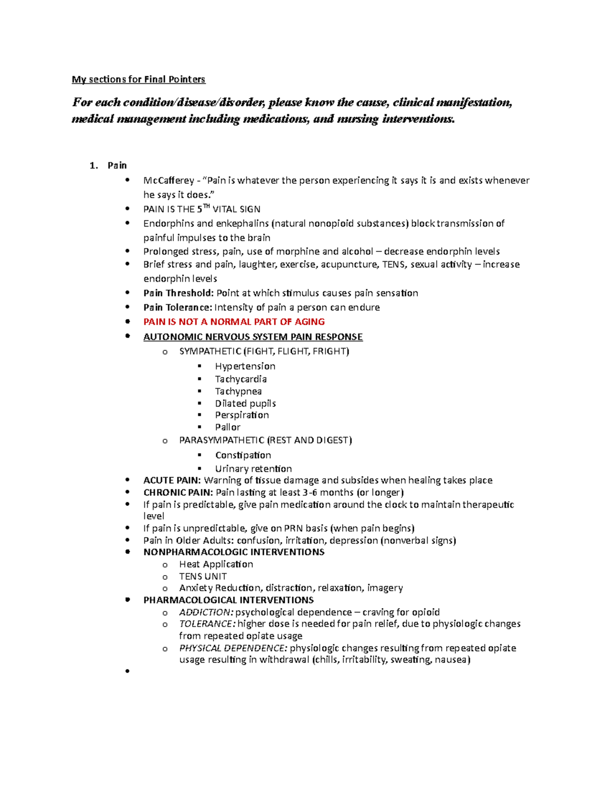 MS1 Final Pointers My Sections to Cover - My sections for Final ...