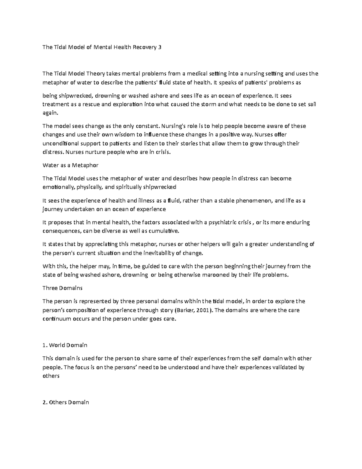 The Tidal Model of Mental Health Recovery 3 - It speaks of patients ...