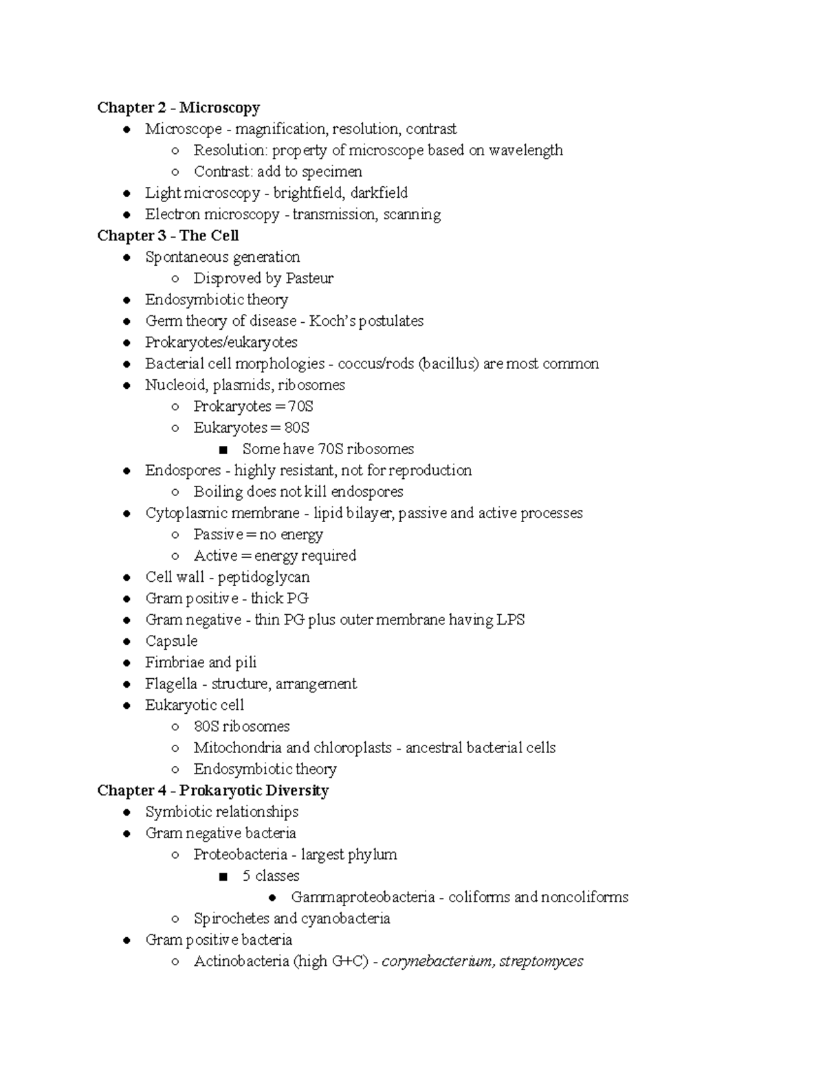 Final Exam Review - notes - Chapter 2 Microscopy Microscope ...