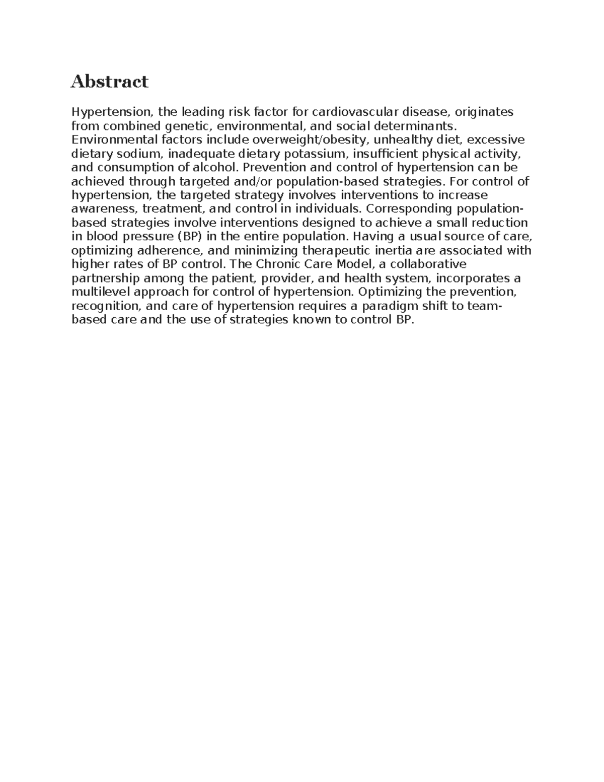 Abstract - work - Abstract Hypertension, the leading risk factor for ...