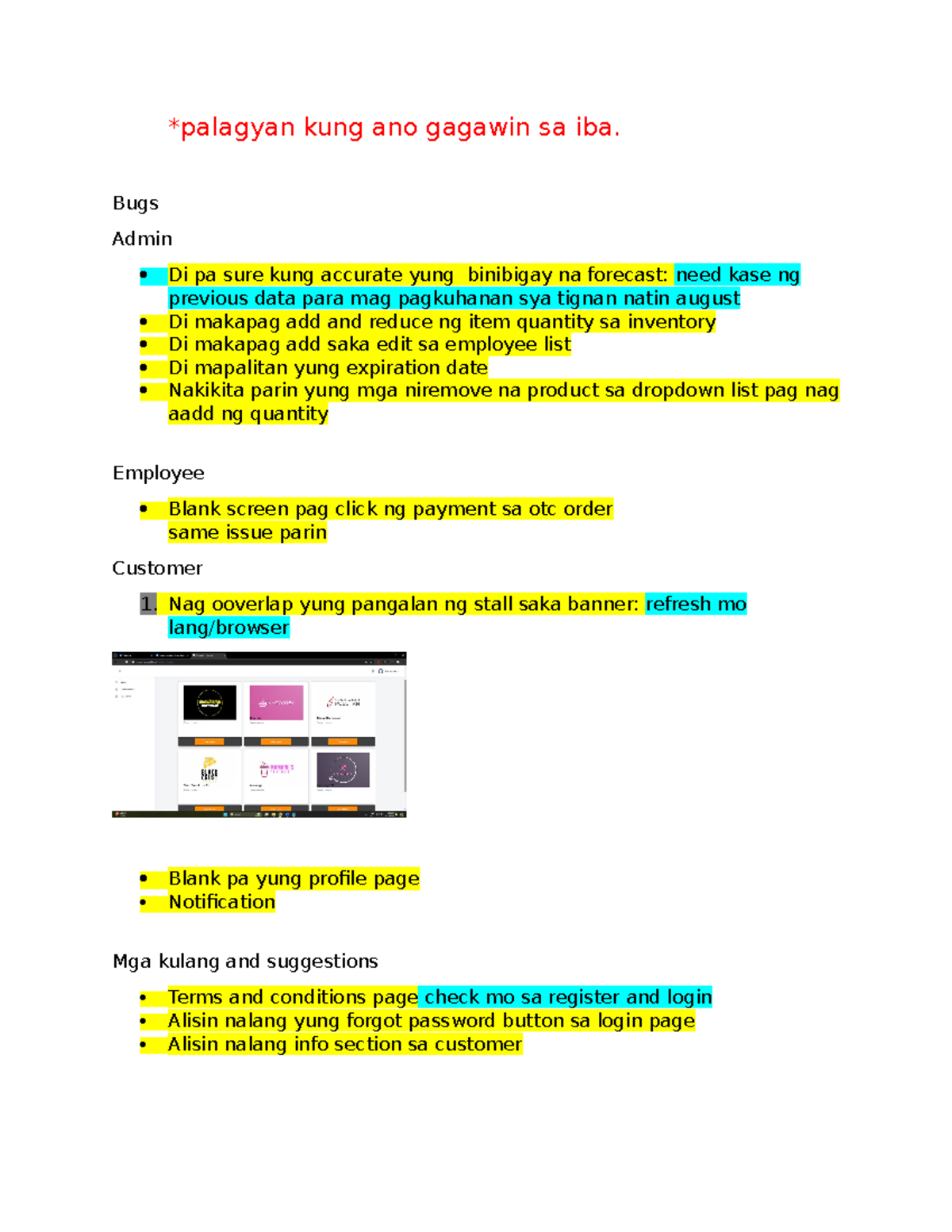 Bugs-3 - bugs and - *palagyan kung ano gagawin sa iba. Bugs Admin Di pa sure kung accurate yung ...