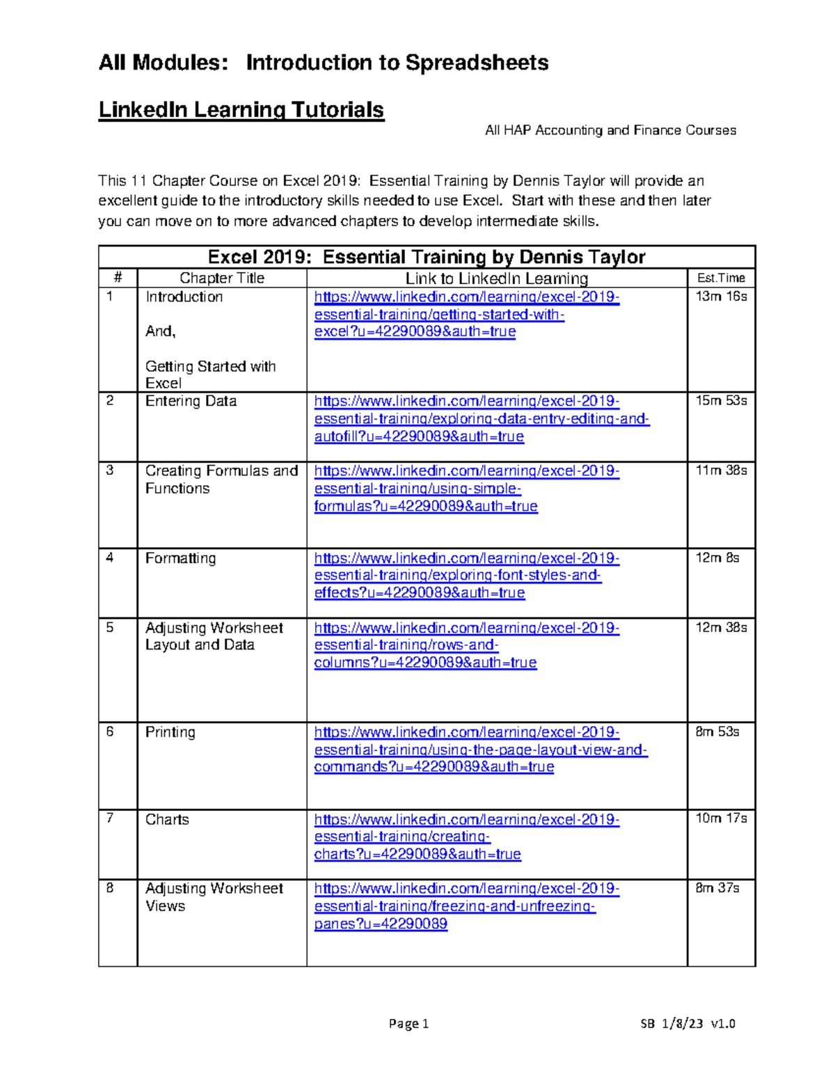 Excel Basics - All Modules: Introduction to Spreadsheets LinkedIn Learning Tutorials All HAP ...