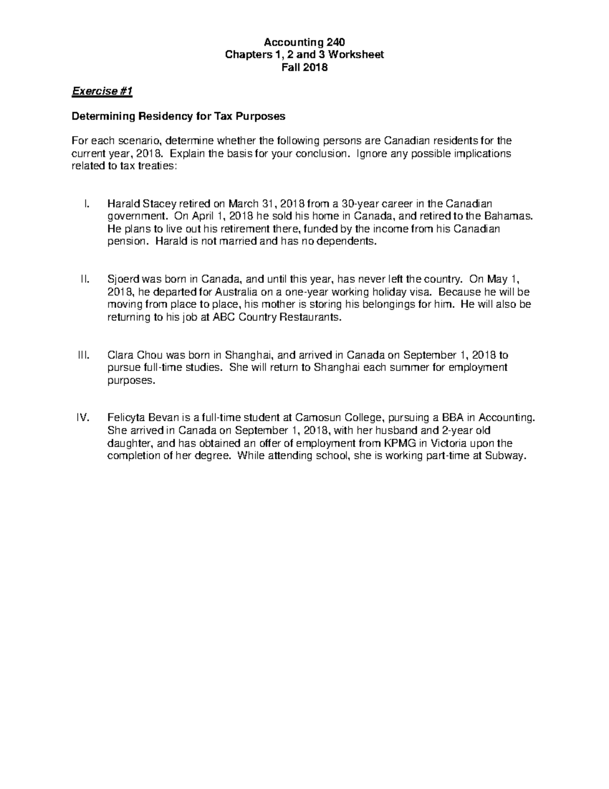 Chapter 1 2 3 Worksheet - Questions with solutions - Accounting 240 ...