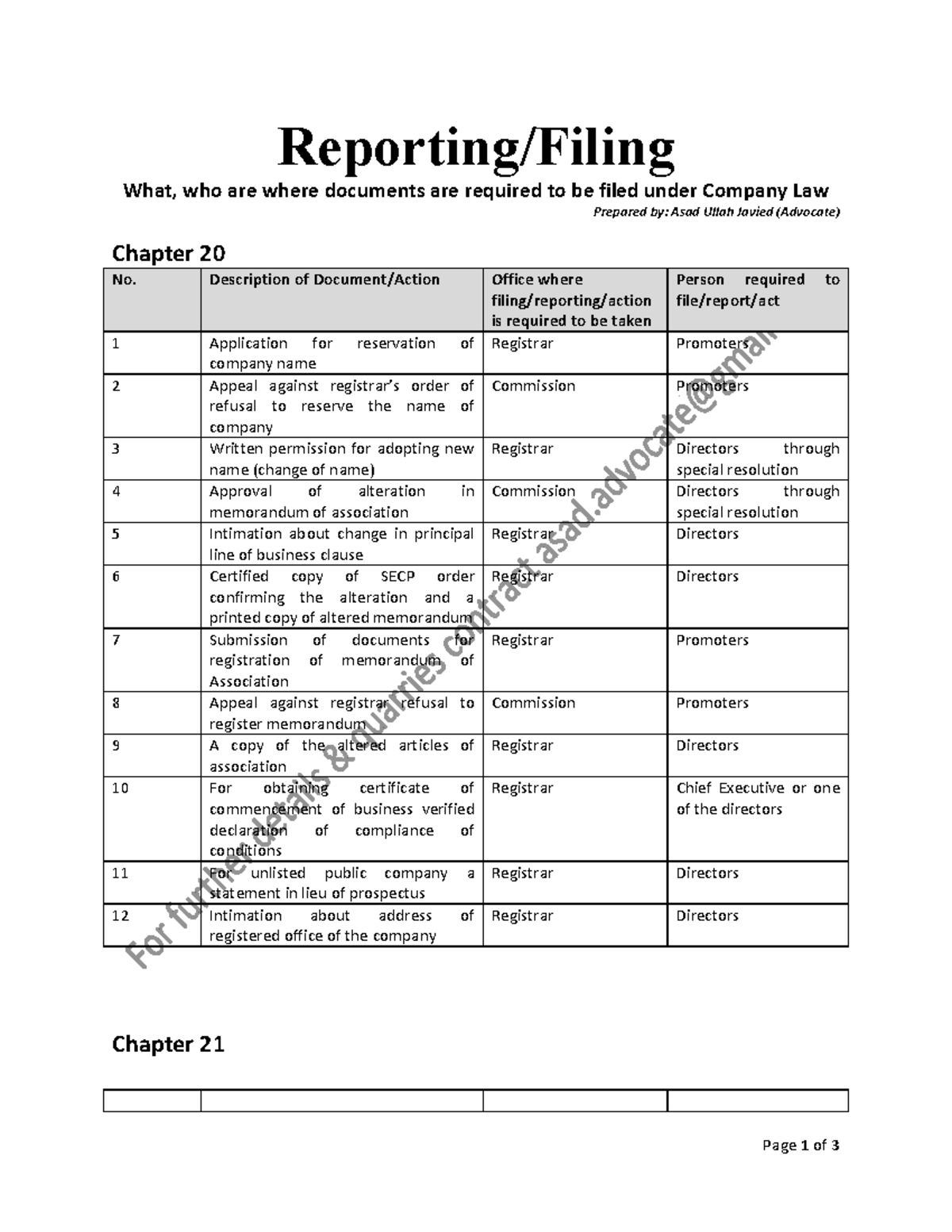 Filing Schedule (company law) - Page 1 of 3 Reporting/Filing What, who ...
