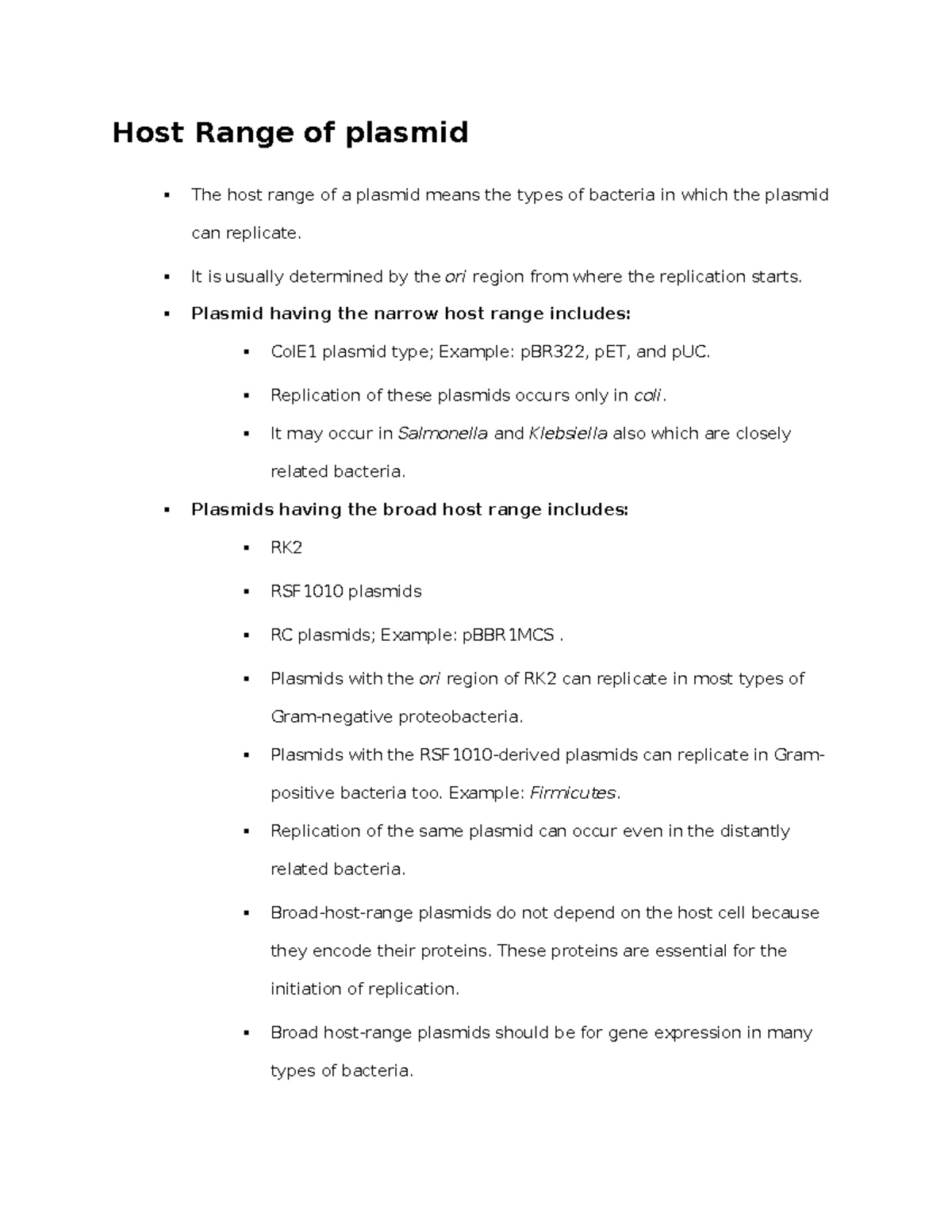 Biology Science 35 - Host Range of plasmid The host range of a plasmid ...