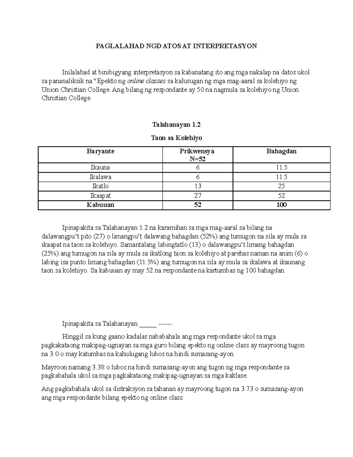 Paglalahad NG DATOS AT Interpretasyon - PAGLALAHAD NGD ATOS AT ...