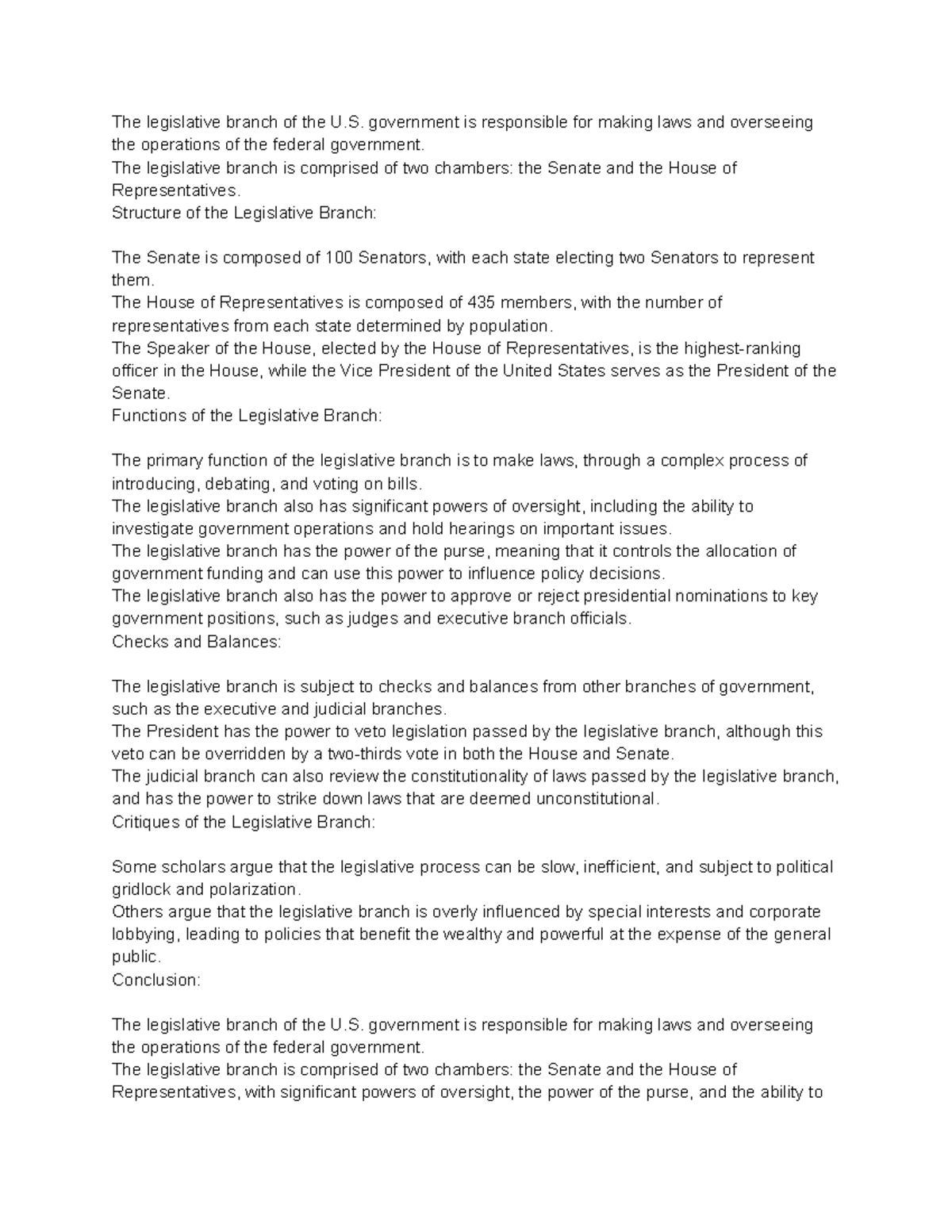 The Legislative Branch Structure and Functions - The legislative branch ...